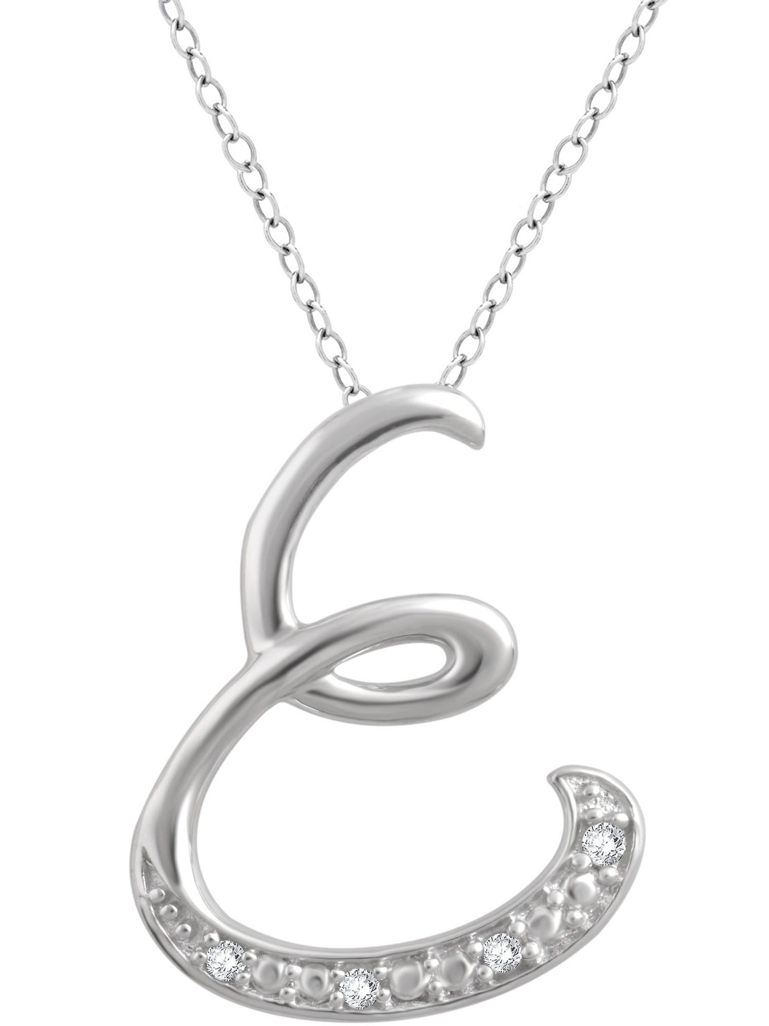 Diamond Accent Sterling Silver "E" Initial Pendant, 18" Chain - Walmart.com
