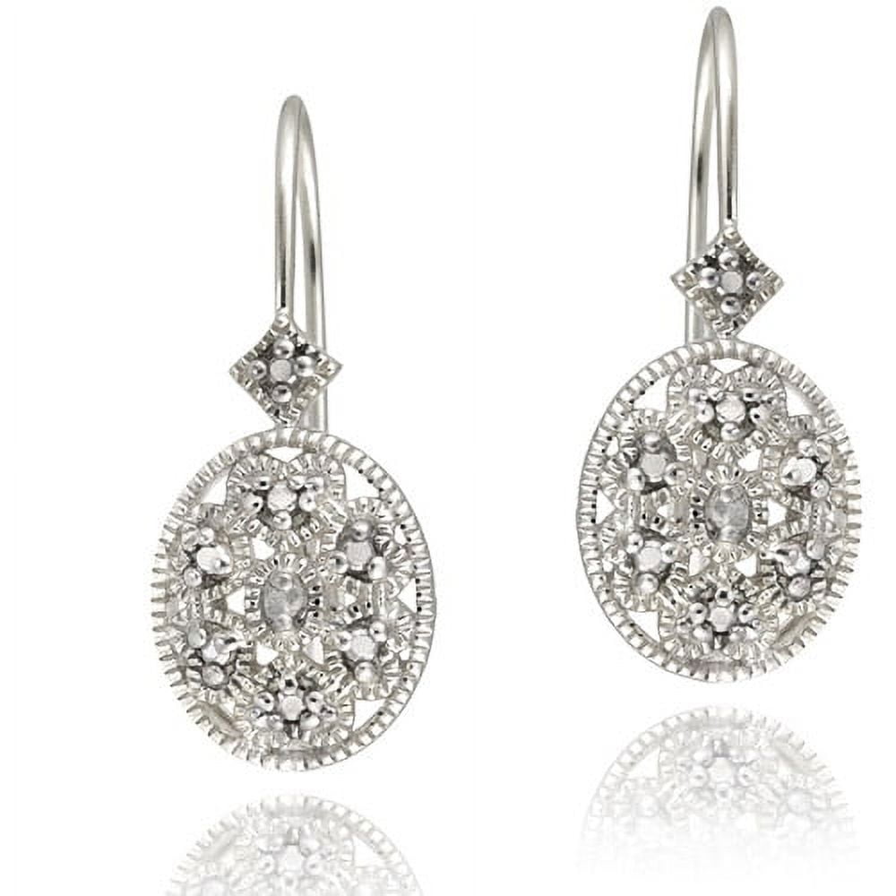 Diamond Accent Sterling Silver Filigree Oval Leverback Earrings ...