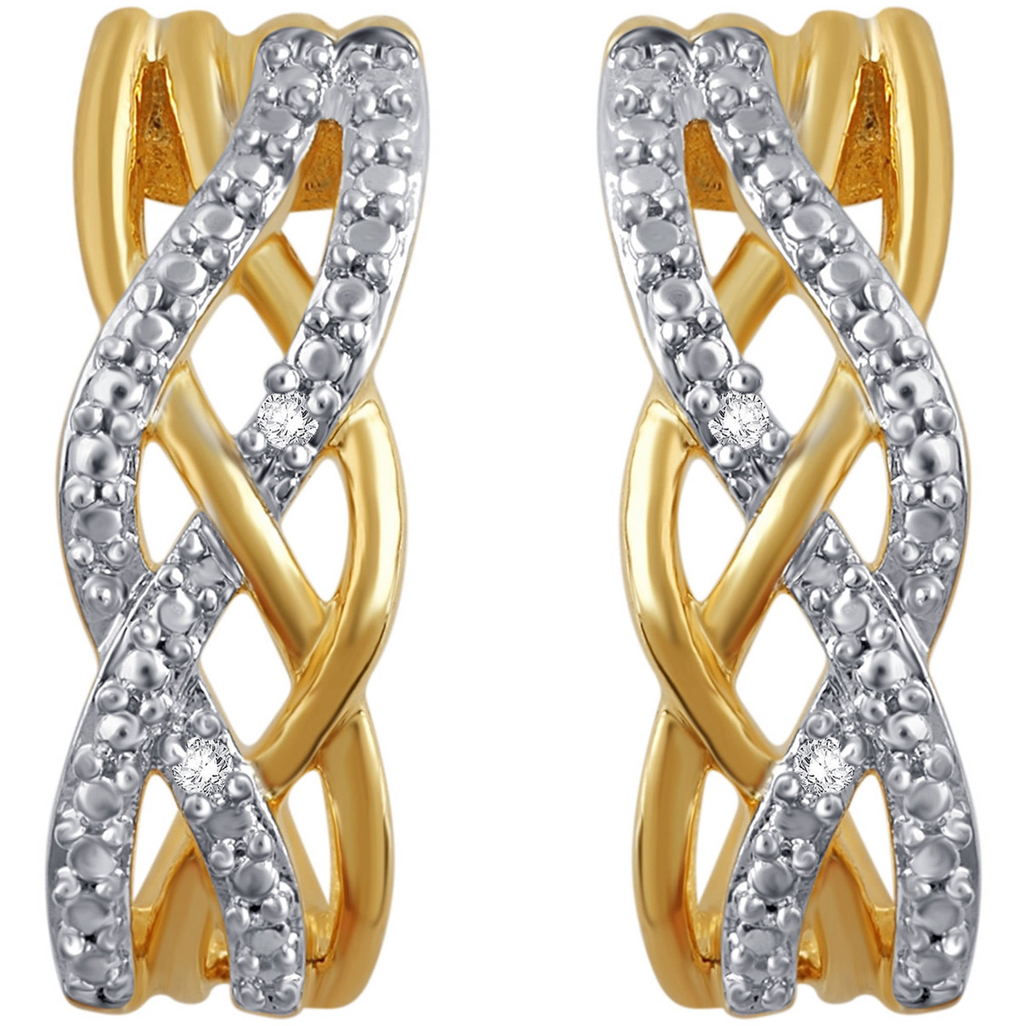 Diamond Accent Yellow Gold Tone Over Brass Fashion Criss Cross Hoop ...