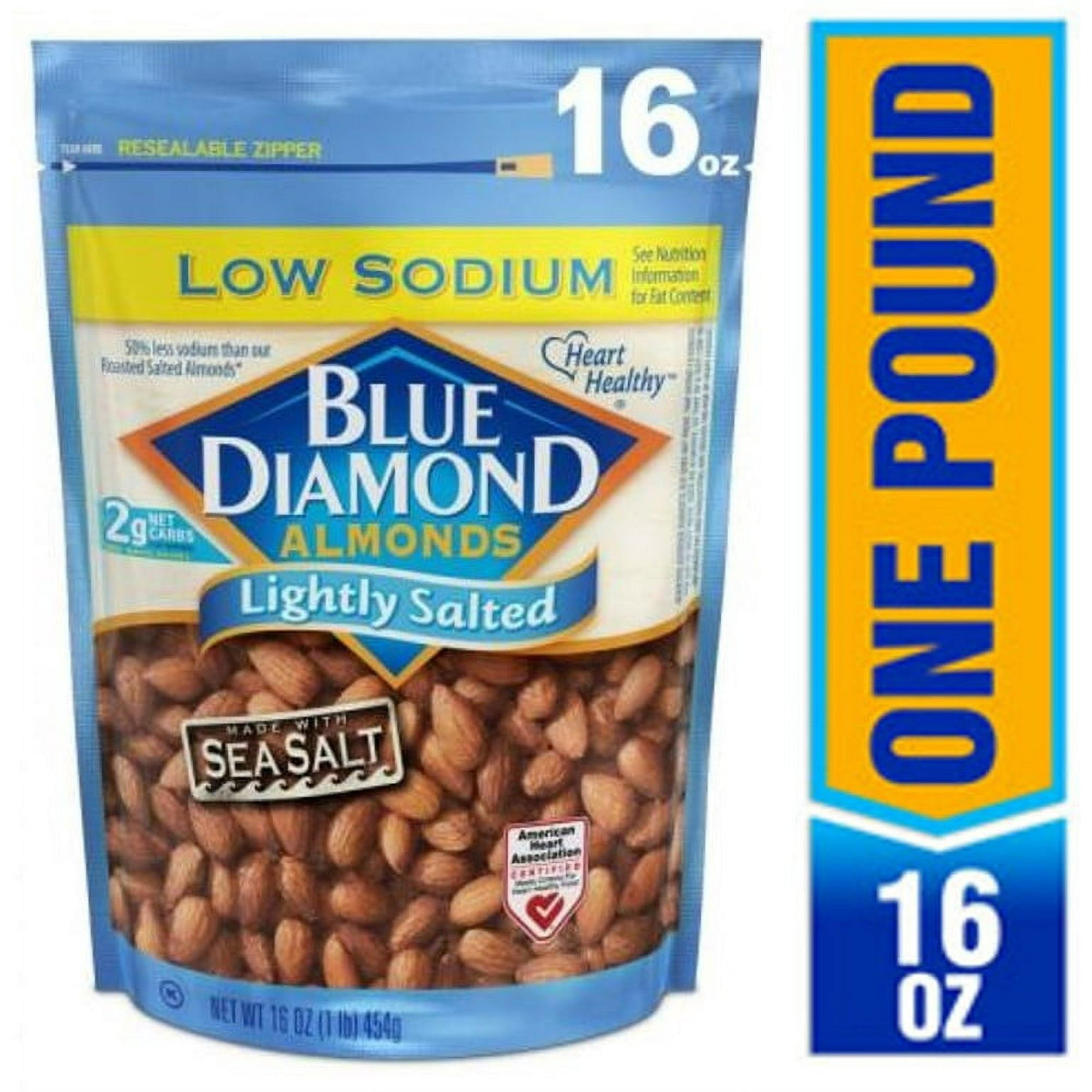 Diamond Almonds Low Sodium Lightly Salted Snack Nuts With Sea Salt 16oz ...