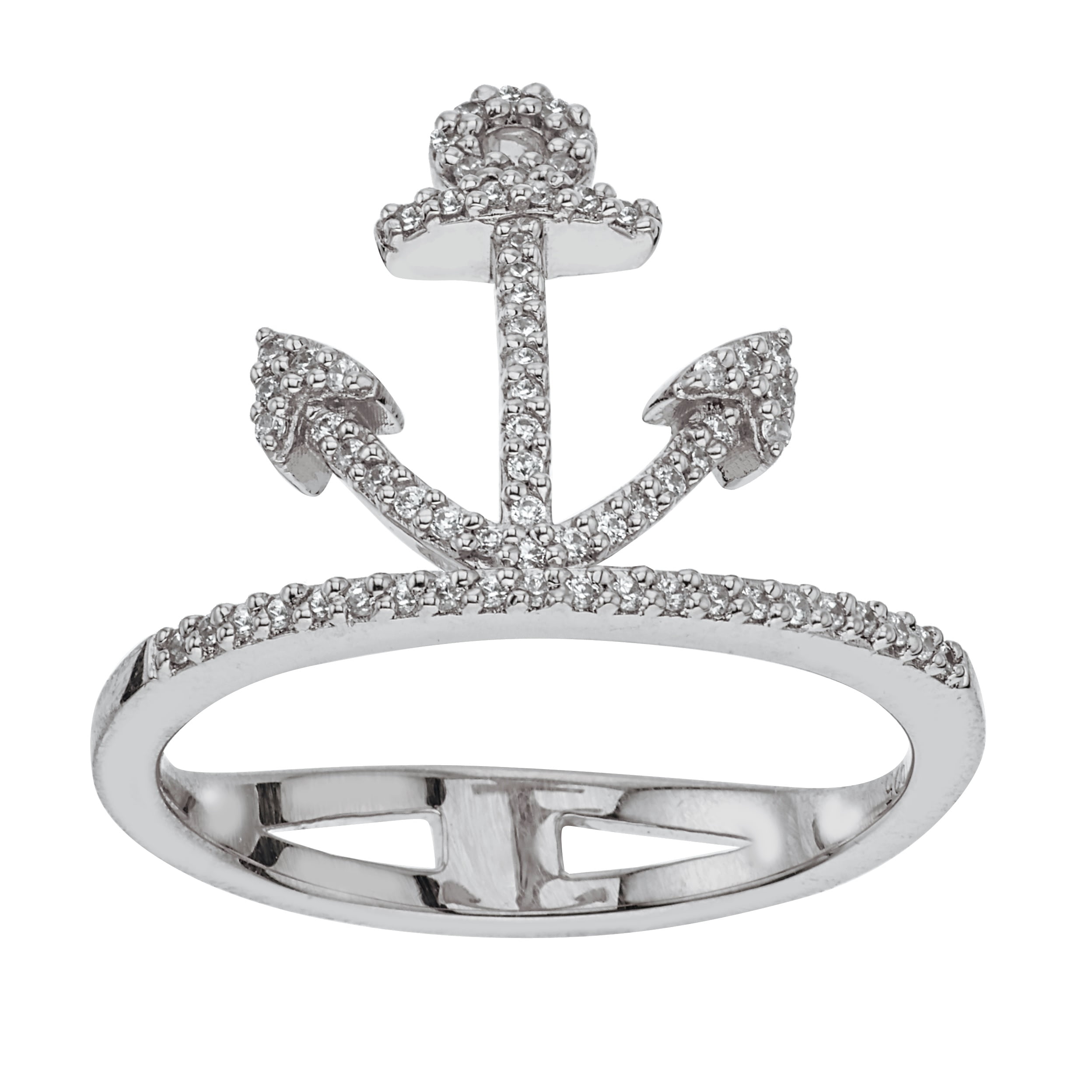 Diamond Anchor Ring 1/5 ct tw Round-cut Sterling Silver - Walmart.com