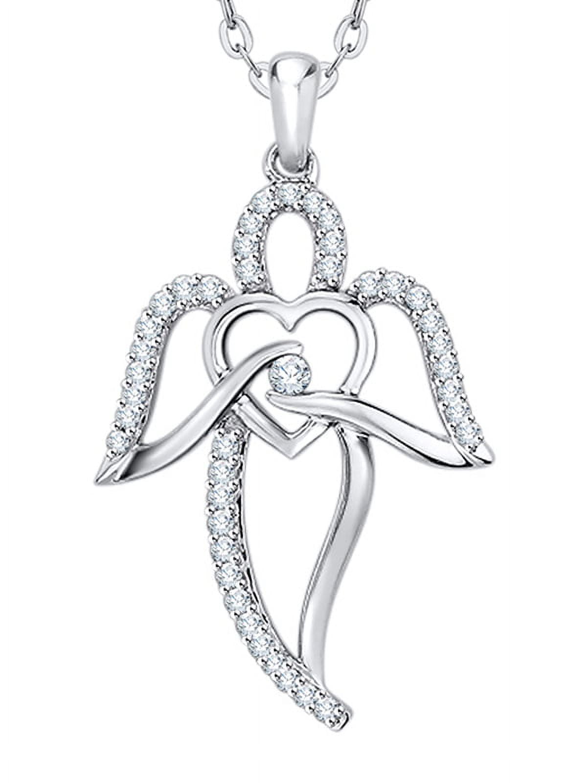 Diamond Angel Pendant Necklace in 14K White Gold (1/5 cttw, G-H, I2-I3 ...