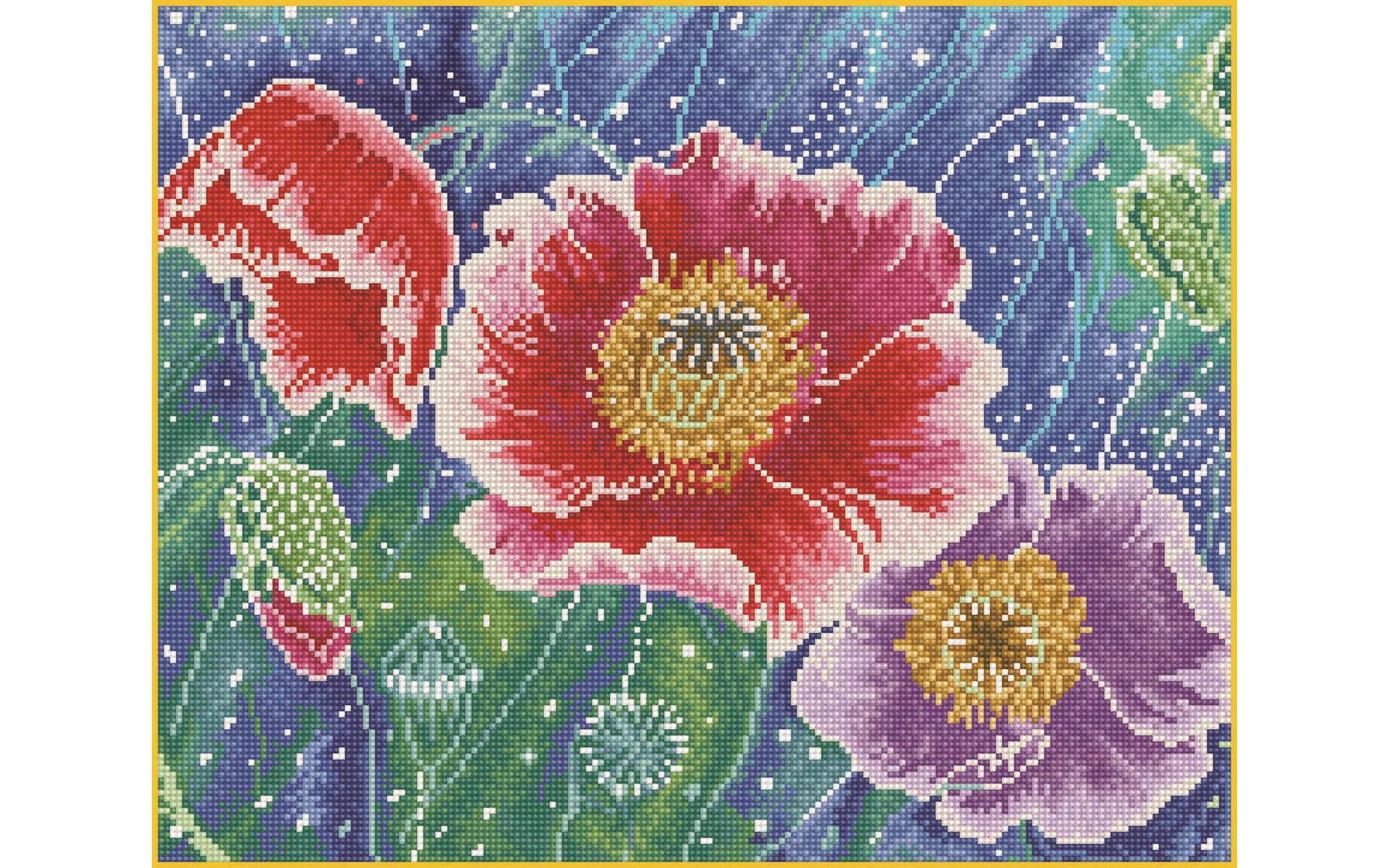 Diamond Art By Leisure Arts Batik Poppies, 16"X20", Advanced Diamond ...