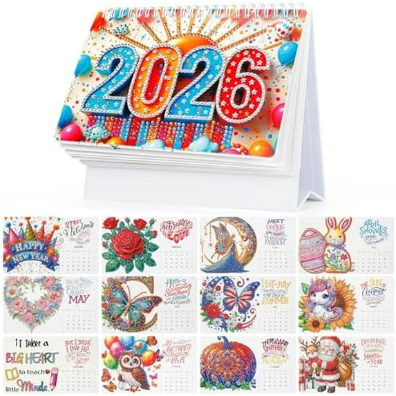 Diamond Art Calendar 2026 Monthly Flip Tabletop Calendar Kit for Home ...