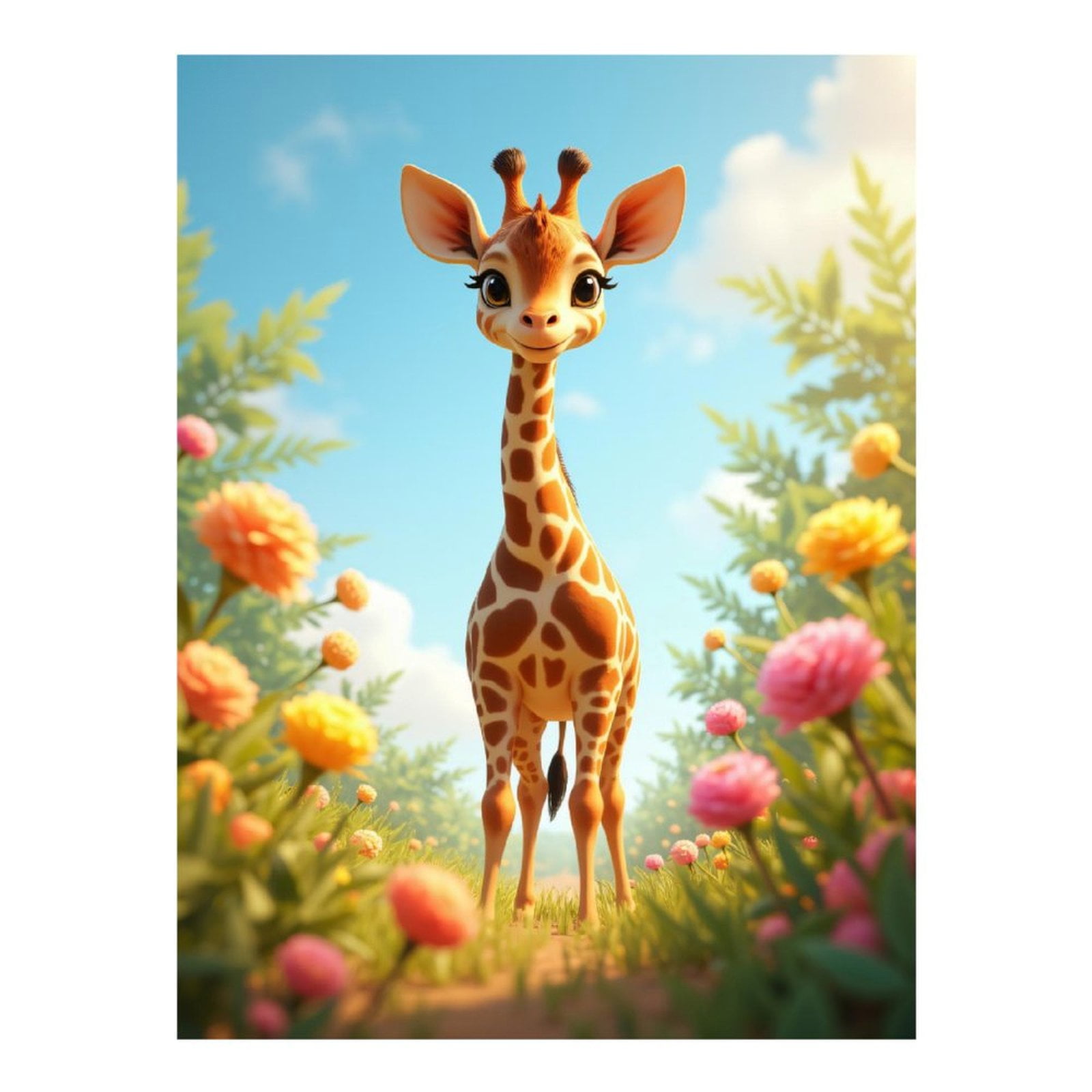 Diamond Art Kit for Adults, Adorable Giraffe In Flower Garden Diamond ...