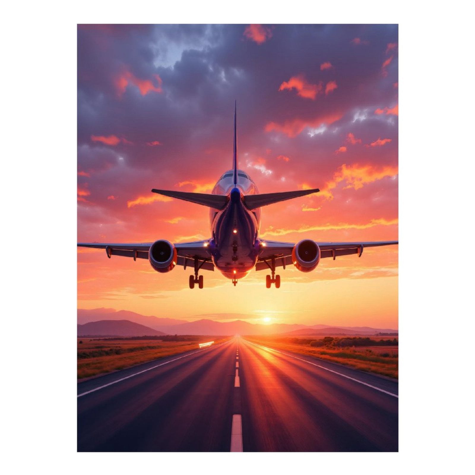 Diamond Art Kit for Adults, Airplane Sunset Landing Sky Road Diamond ...