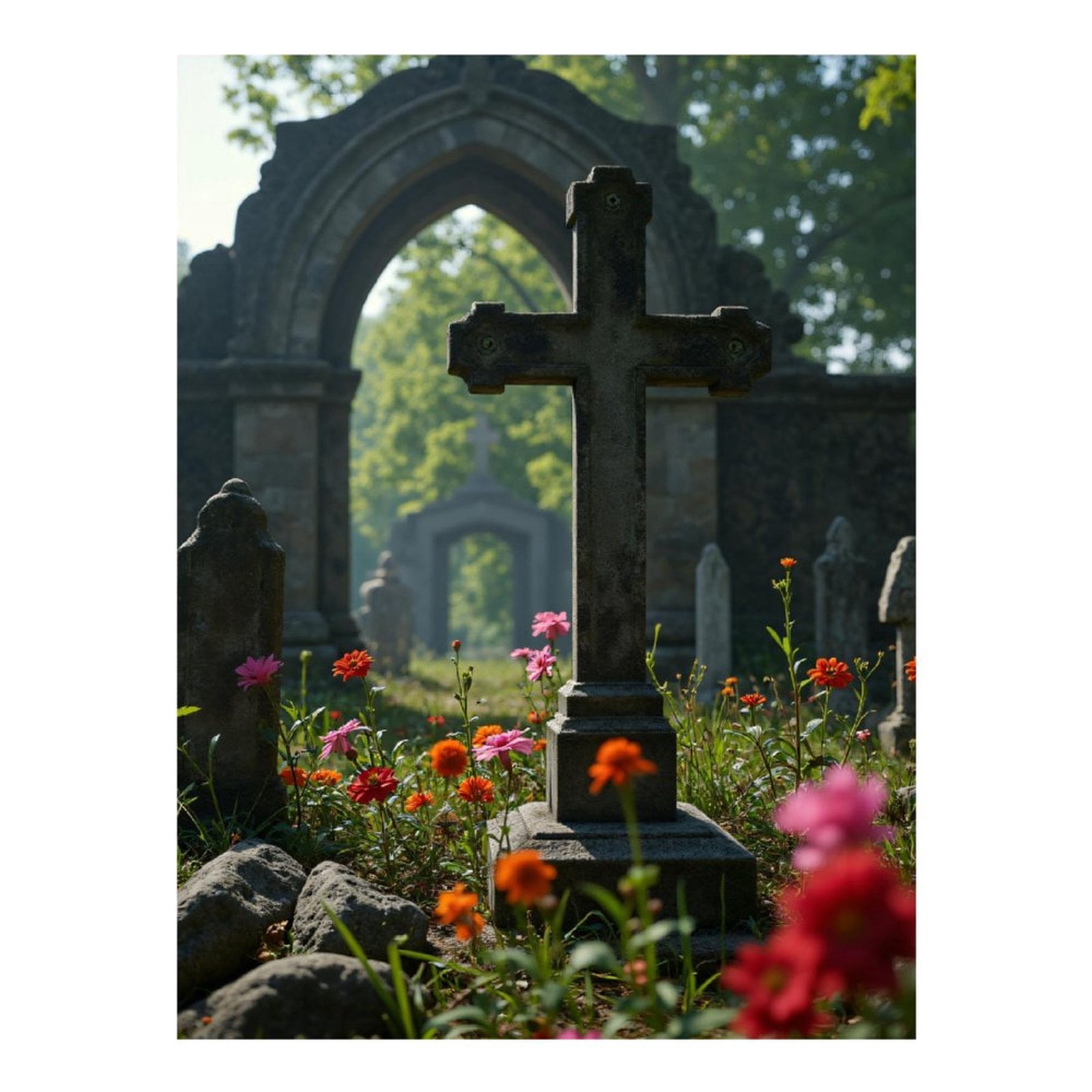 Diamond Art Kit for Adults, Ancient Cross Garden Cemetery Scene Diamond ...