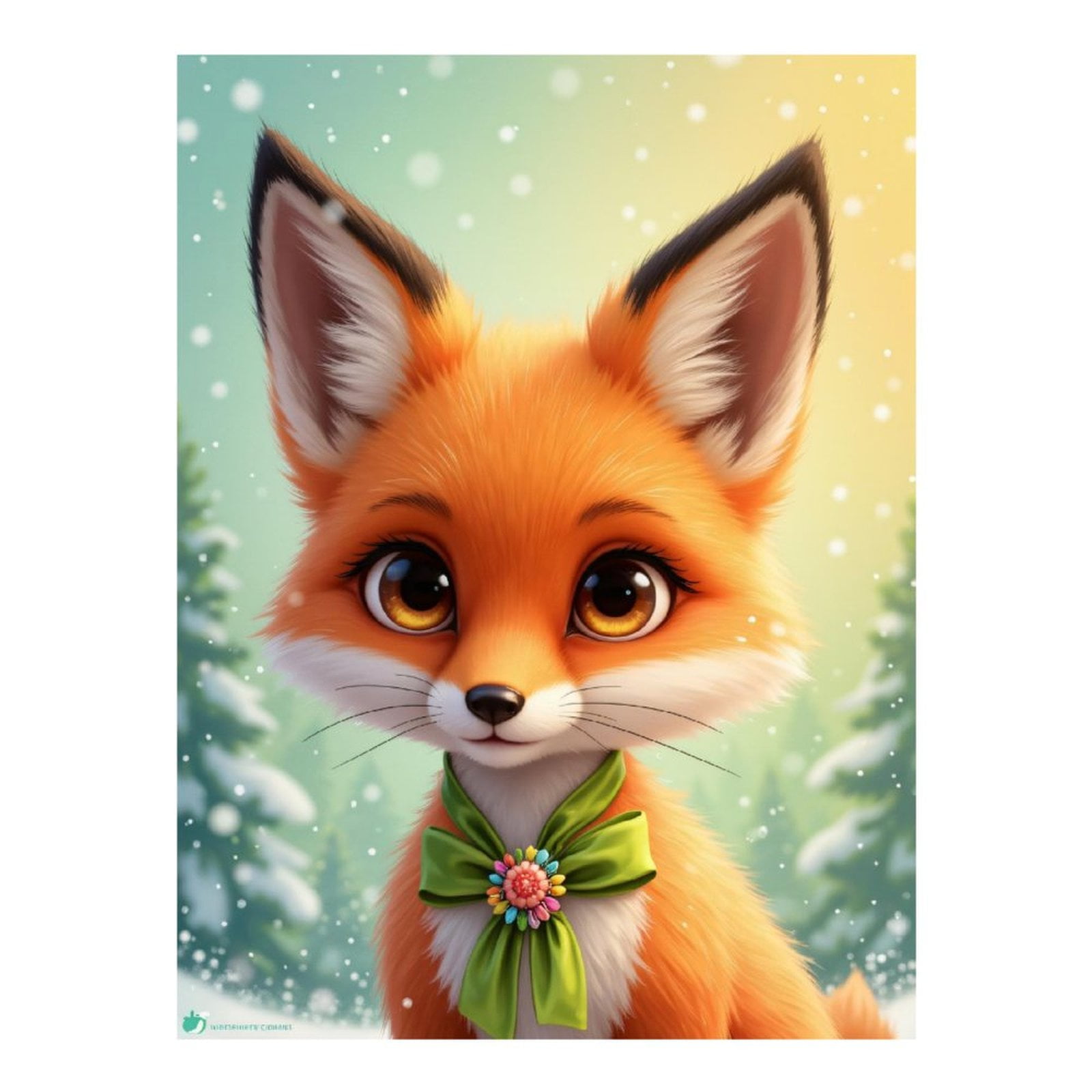 Diamond Art Kit for Adults, Animated Fox Winter Green Ribbon Diamond ...
