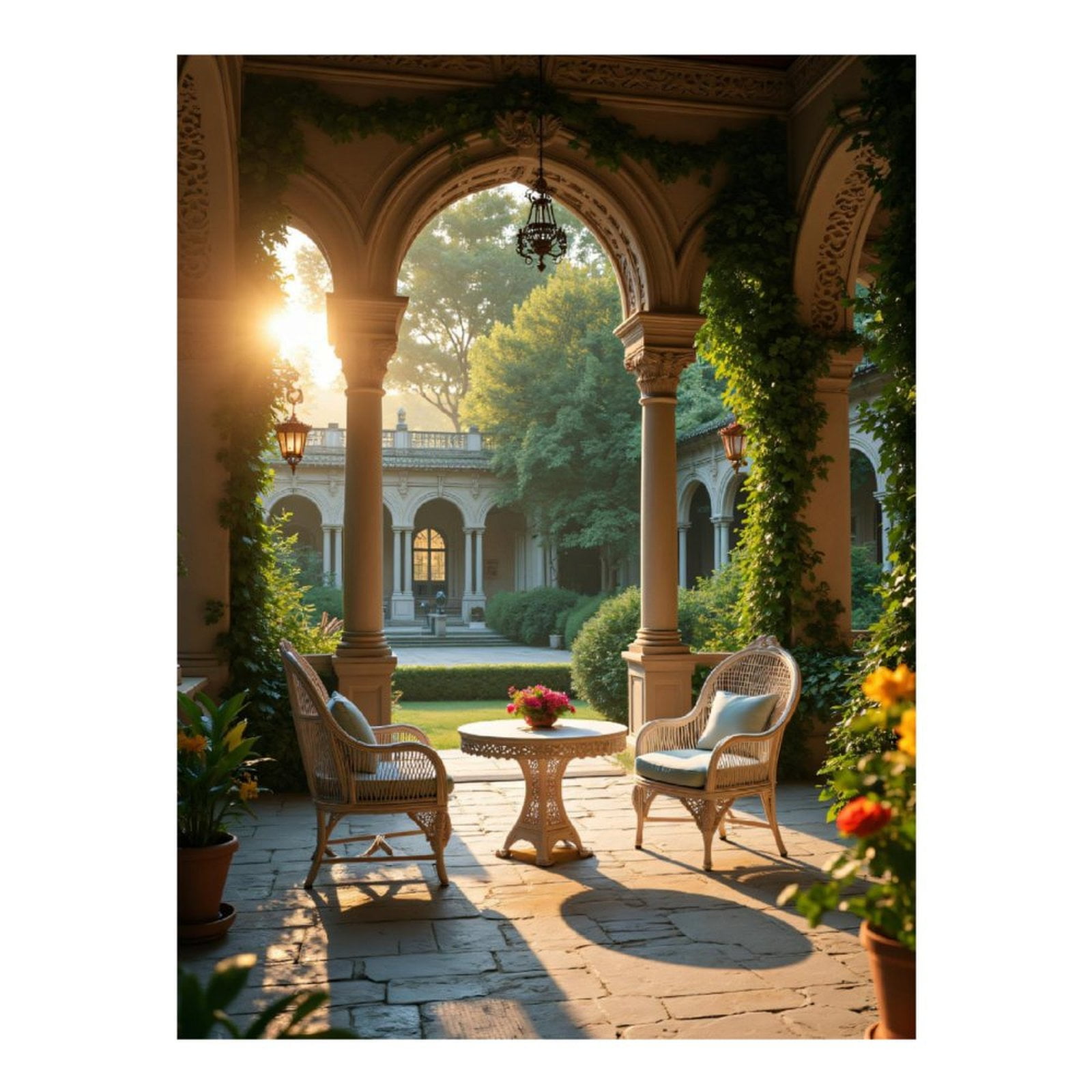 Diamond Art Kit for Adults, Arched Garden Courtyard Morning Glow ...