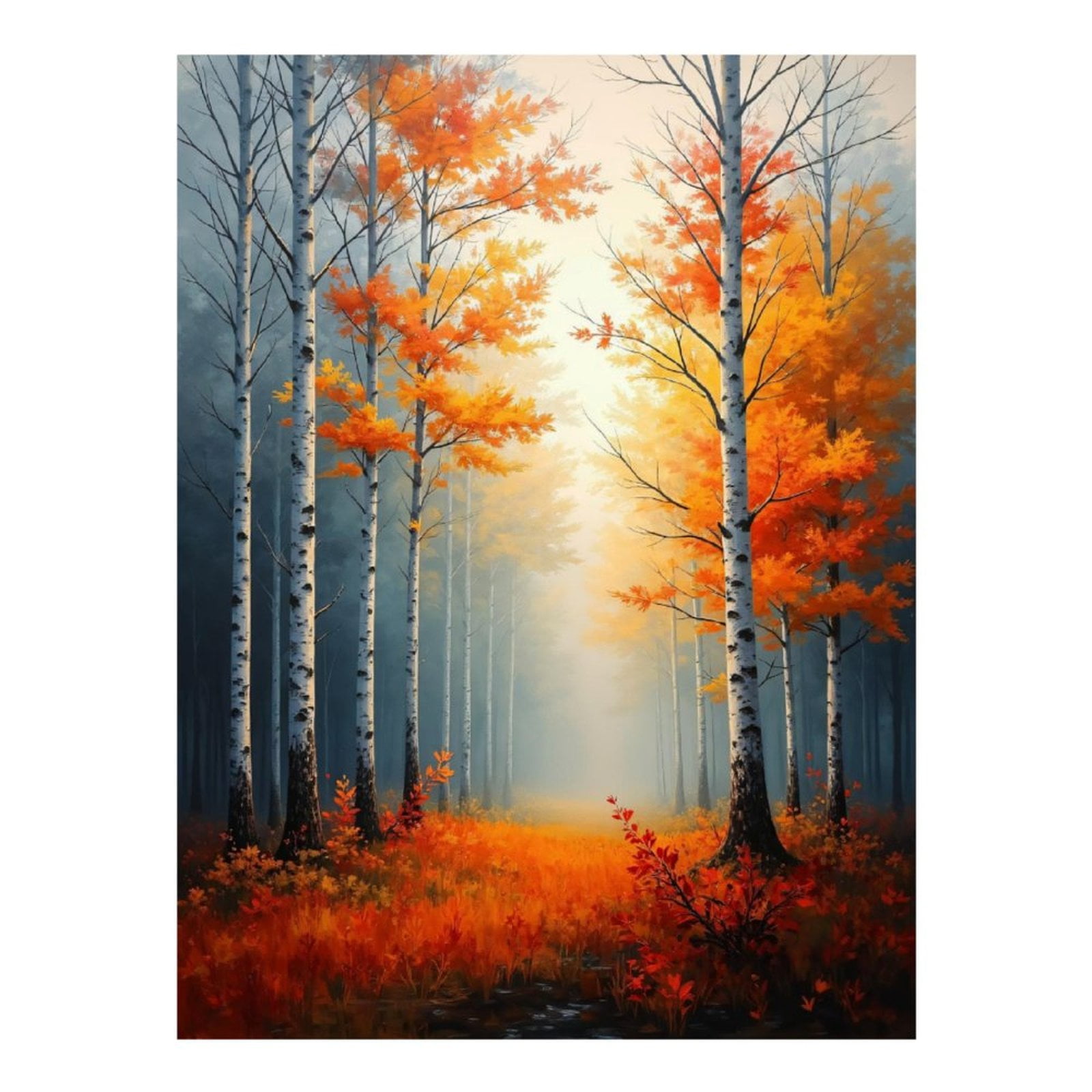 Diamond Art Kit for Adults, Autumn Forest Pathway Birch Trees Diamond ...