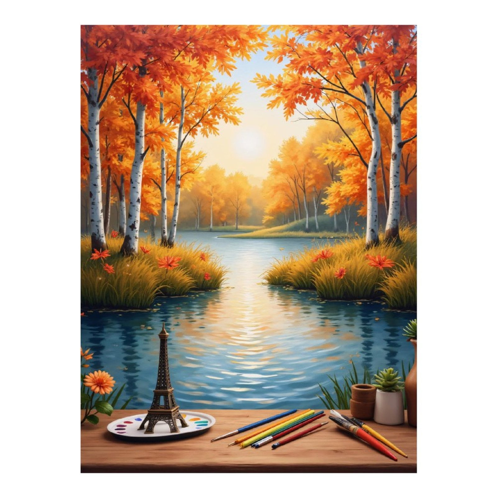 Diamond Art Kit for Adults, Autumn River Birch Trees Art Supplies ...