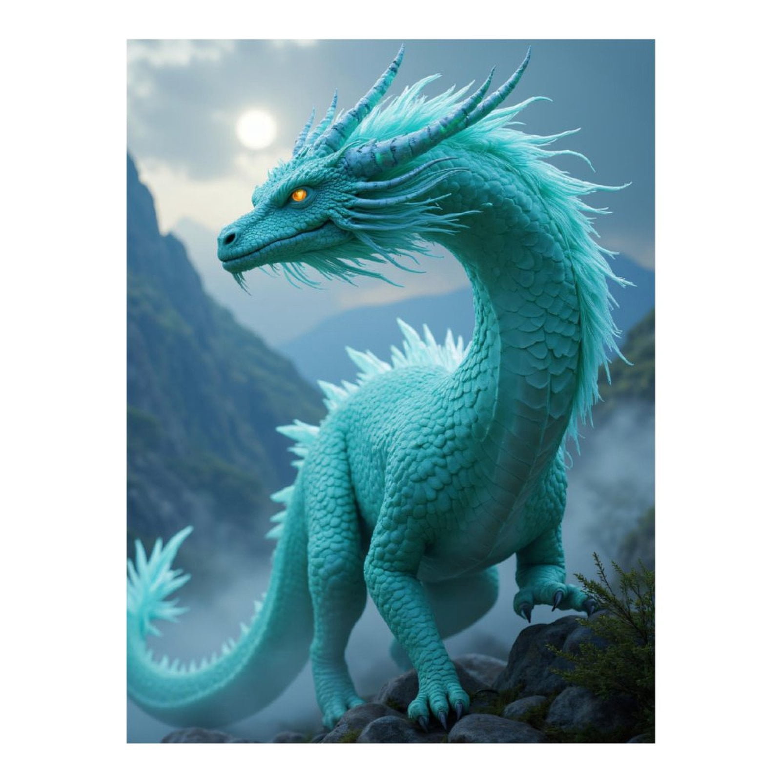 Diamond Art Kit for Adults, Azure Mythical Creature Majestic Mountain ...