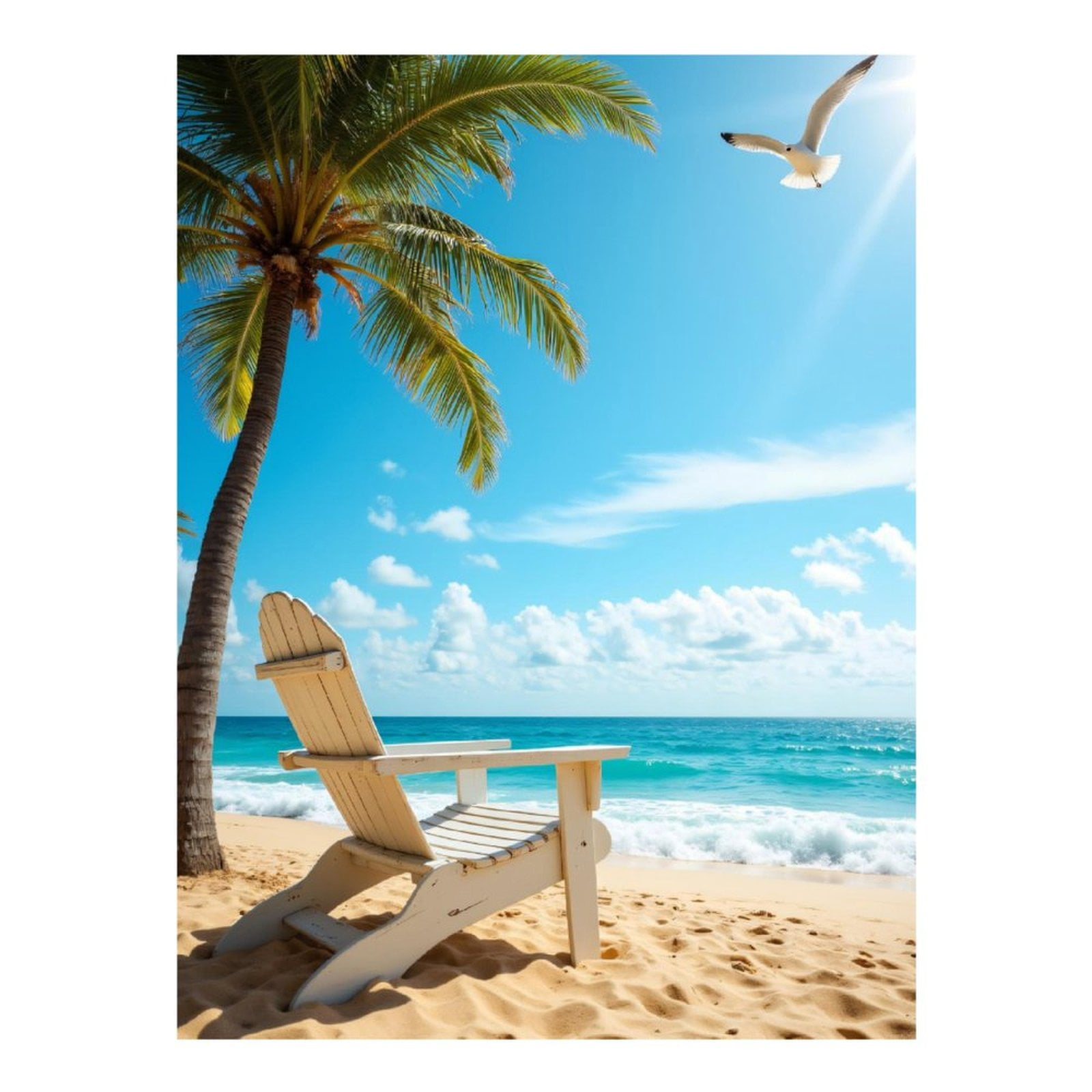 Diamond Art Kit for Adults, Beach Ocean Chair Palm Seagull Sky Diamond ...