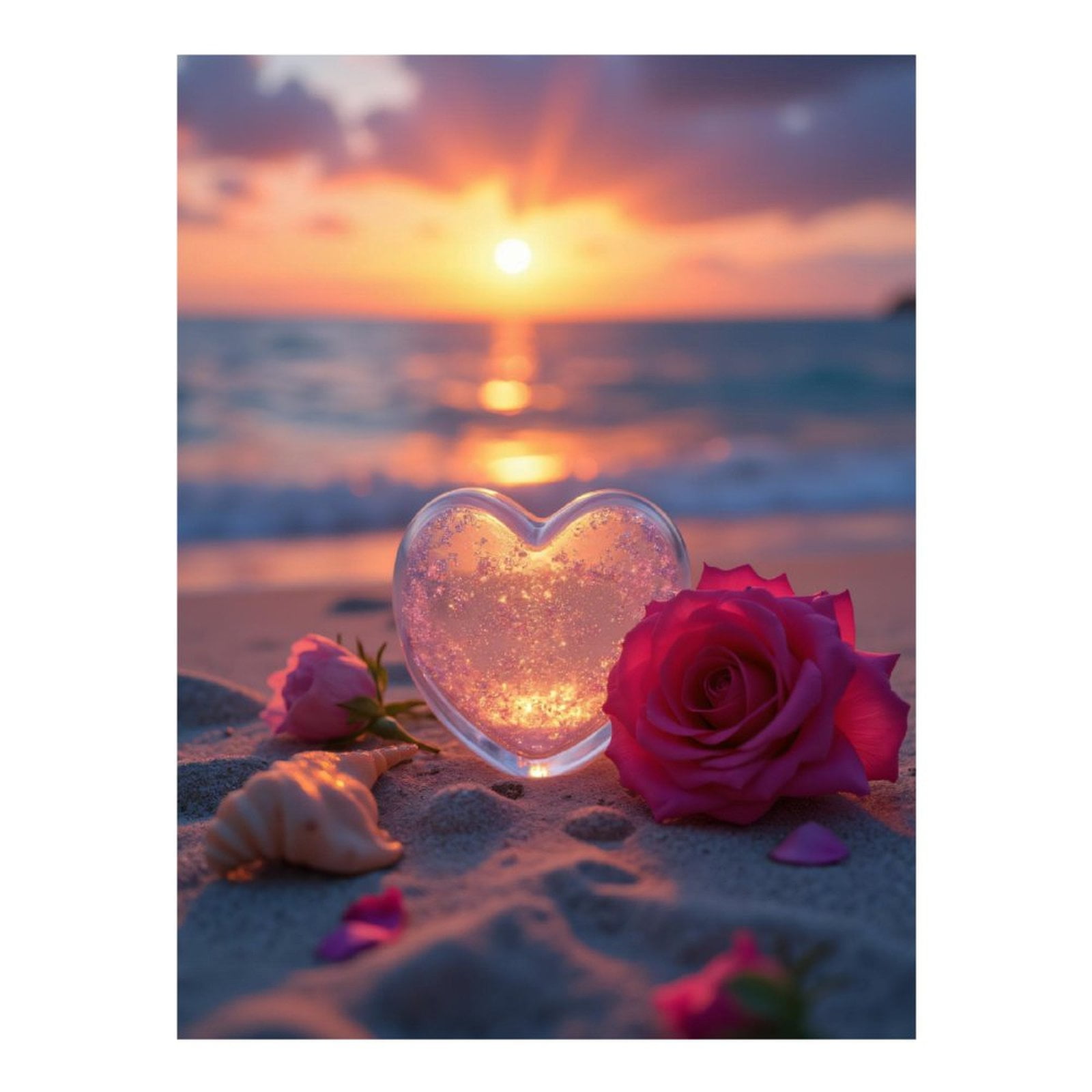 Diamond Art Kit for Adults, Beach Sunset Heart Roses Diamond Painting ...