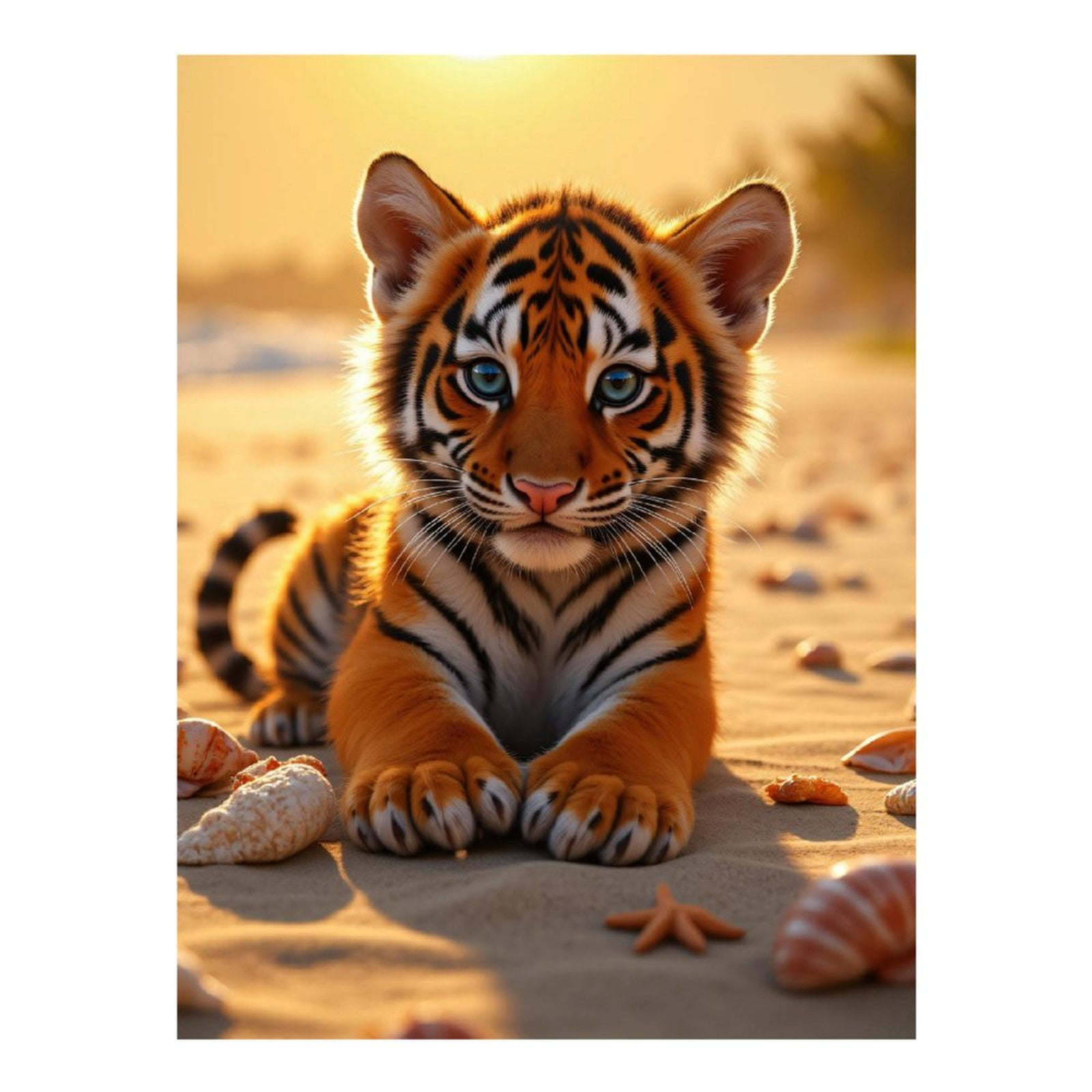 Diamond Art Kit for Adults, Beach Sunset Tiger Cub Scene Diamond ...
