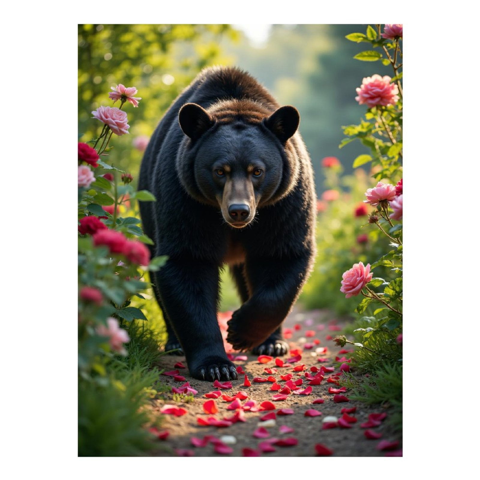 Diamond Art Kit for Adults, Bear Walking Through Rose Garden Diamond ...