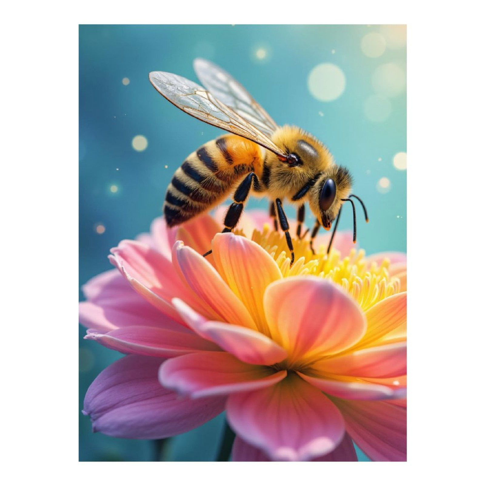 Diamond Art Kit for Adults, Bee On Pink Flower Blossom Diamond Painting ...