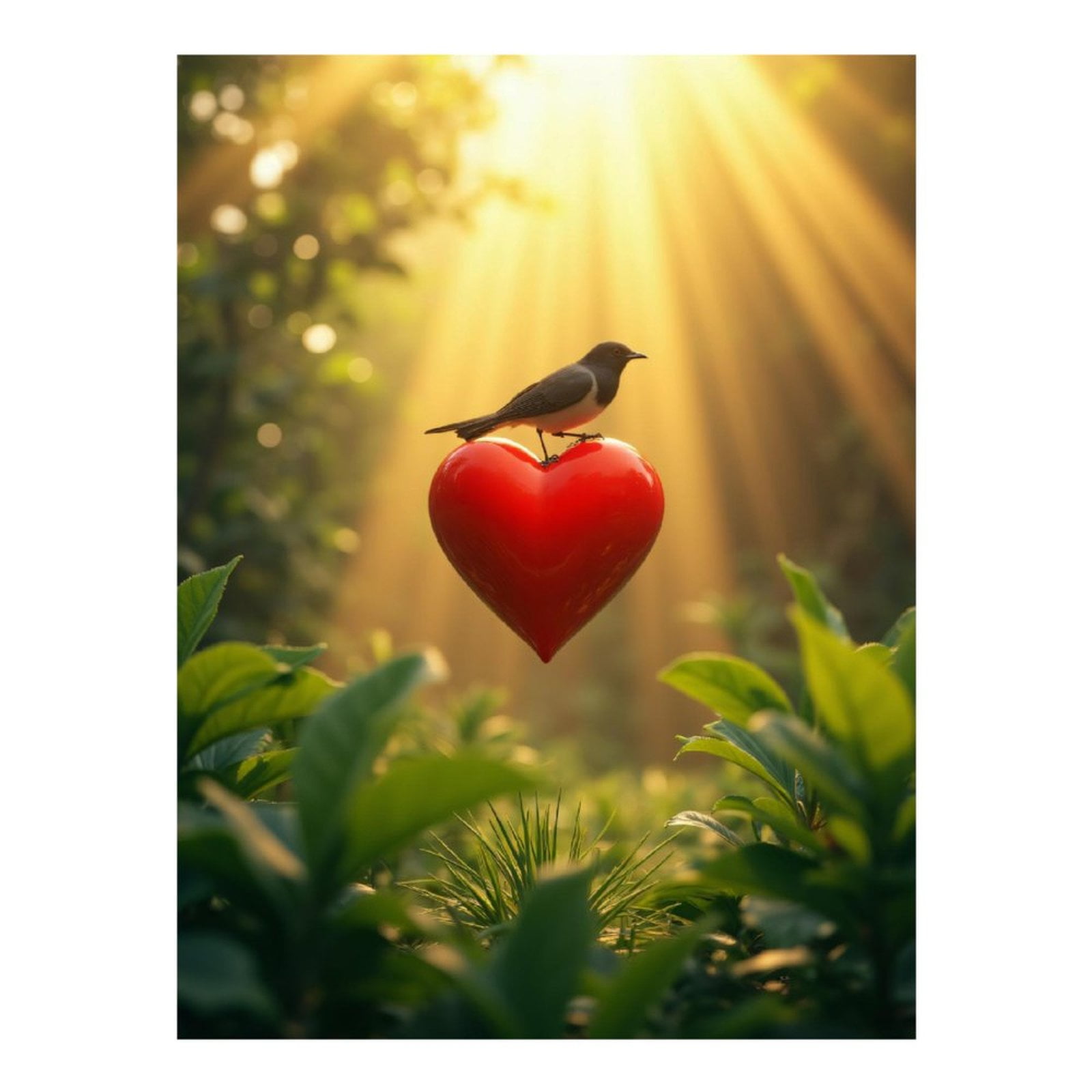 Diamond Art Kit for Adults, Bird On Red Heart In Sunlight Diamond ...