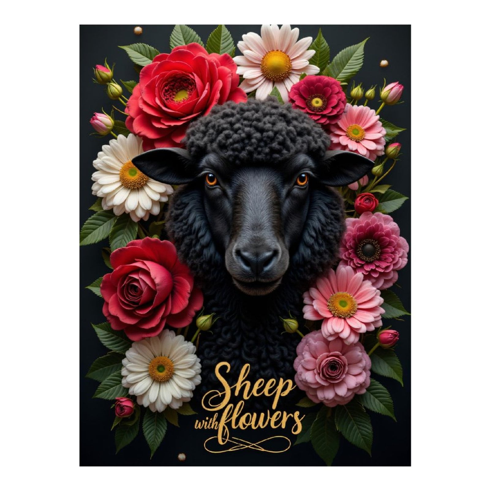 Diamond Art Kit for Adults, Black Sheep Floral Portrait Diamond ...