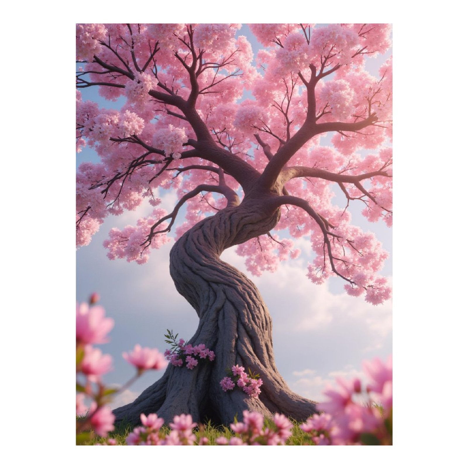 Diamond Art Kit for Adults, Blossoming Pink Tree Against Sky Diamond ...