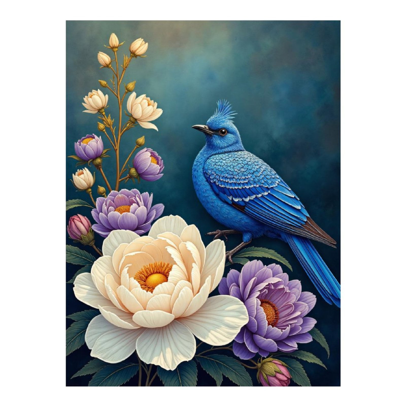 Diamond Art Kit for Adults, Blue Bird Floral Elegance Diamond Painting ...