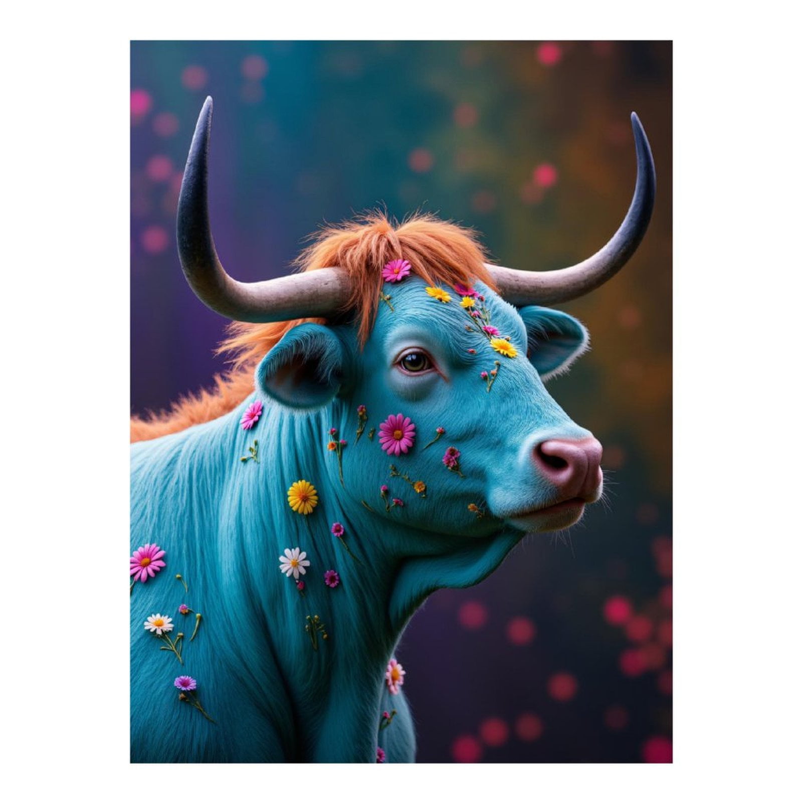 Diamond Art Kit for Adults, Blue Bull With Floral Embellishments ...