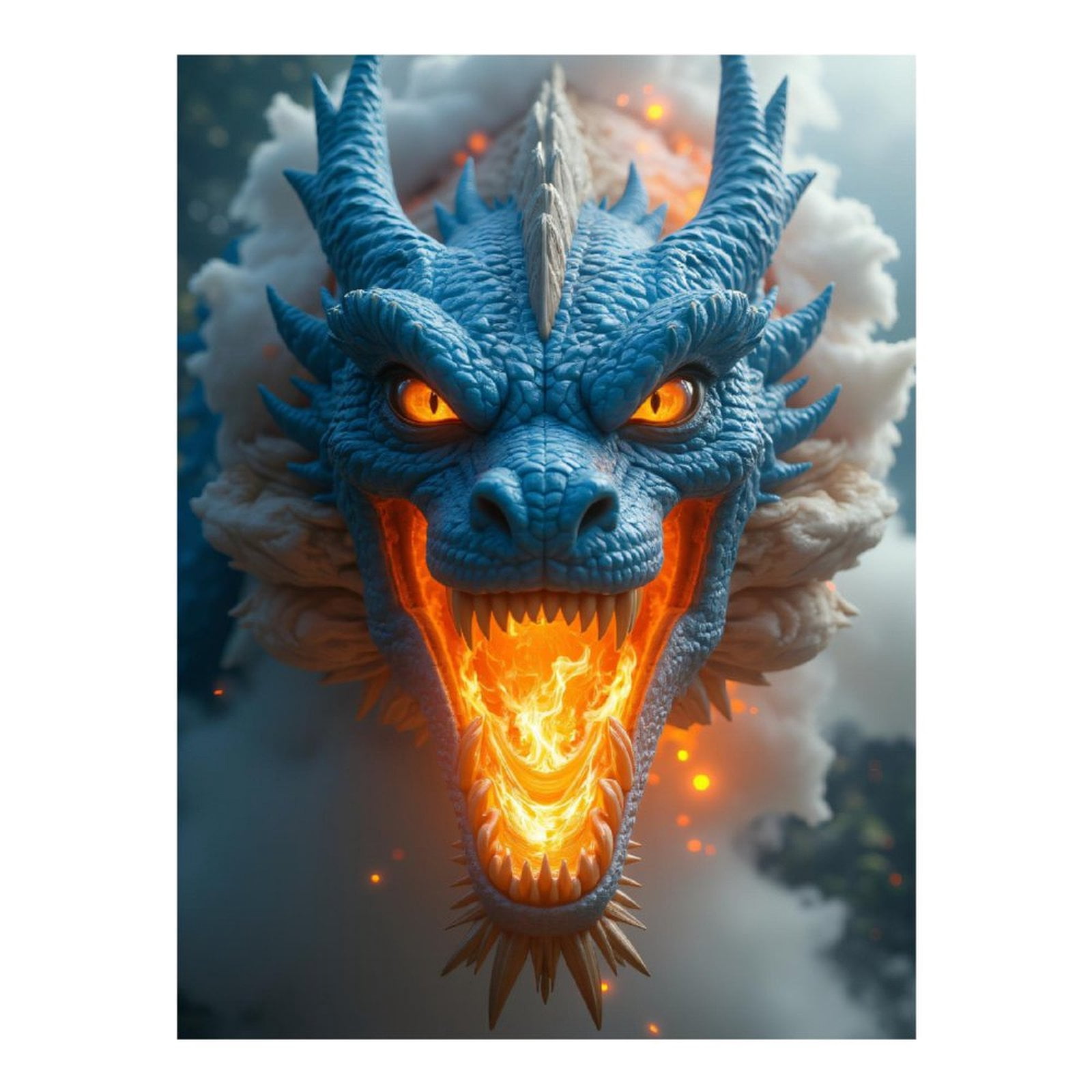 Diamond Art Kit for Adults, Blue Dragon Blazing Fury Diamond Painting ...