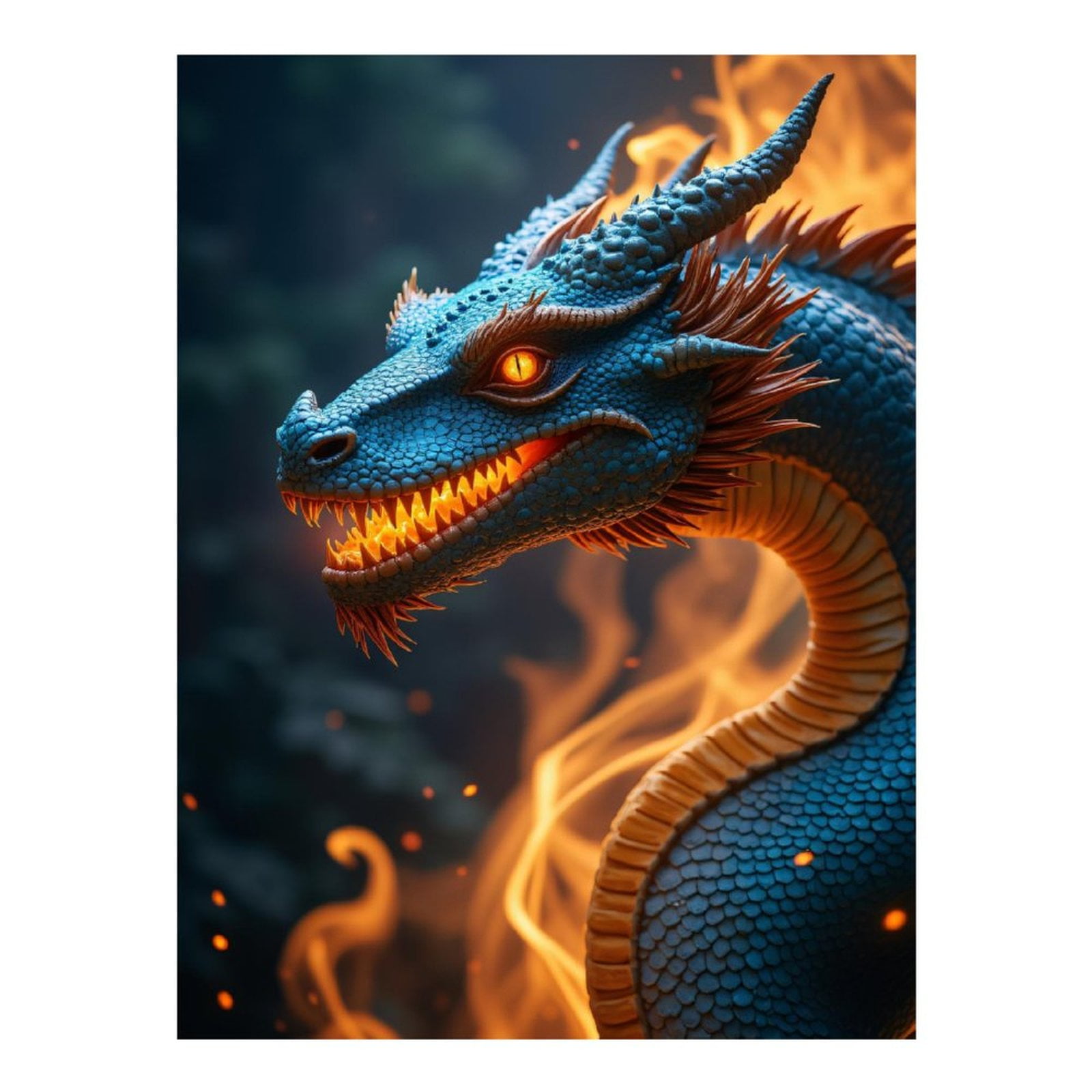 Diamond Art Kit for Adults, Blue Dragon Fire Fantasy Creature Diamond ...
