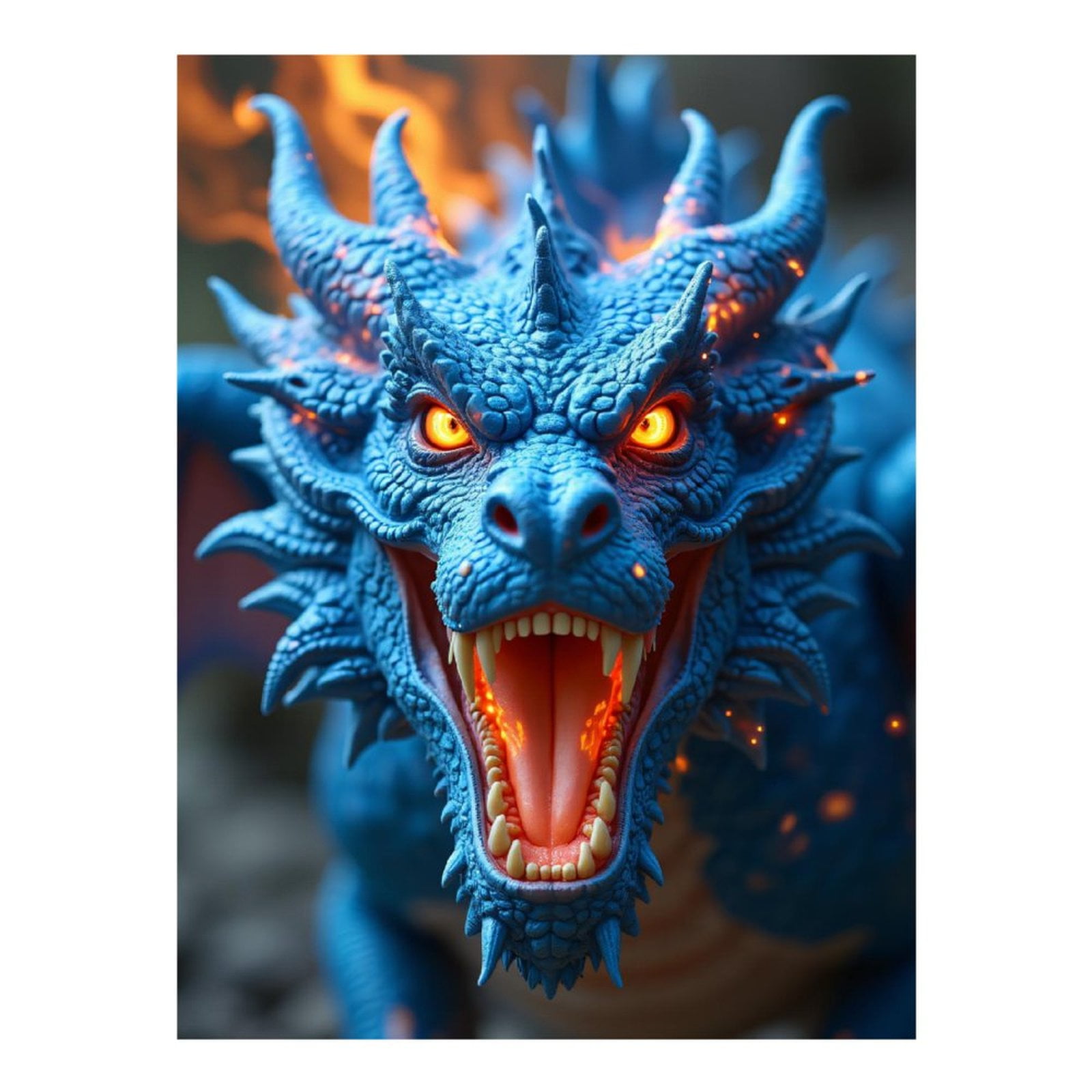 Diamond Art Kit for Adults, Blue Fiery Dragon Roaring Blaze Diamond ...