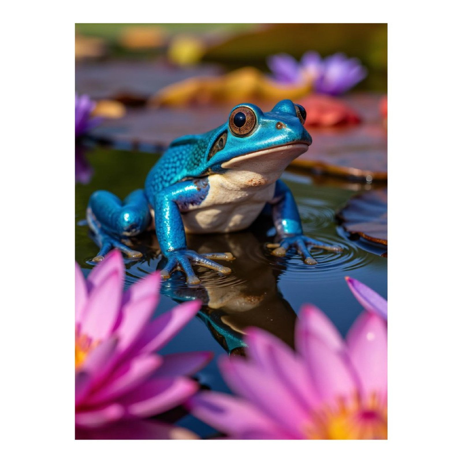 Diamond Art Kit for Adults, Blue Frog On Water Lily Pond Diamond Painting for Adults Beginners ...