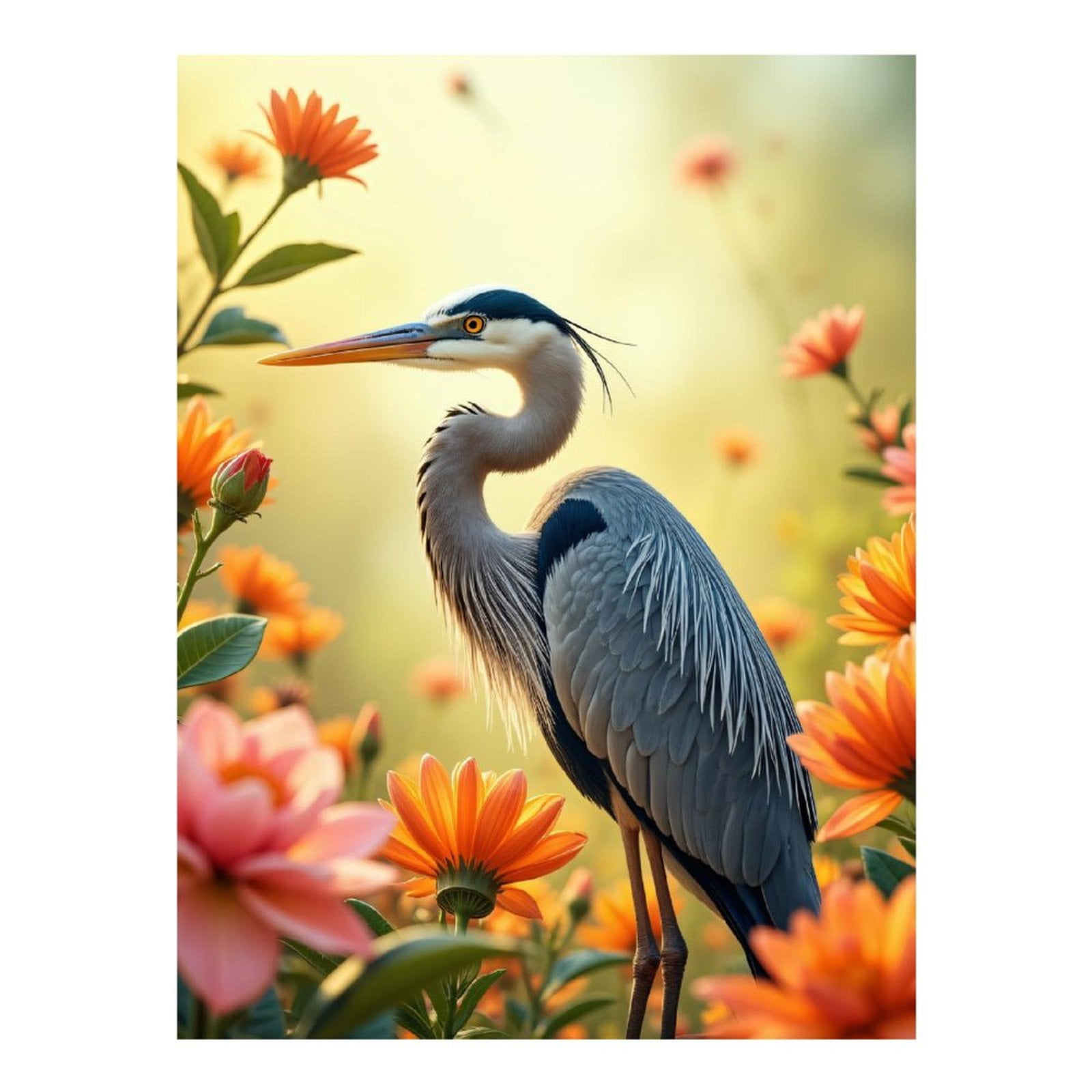 Diamond Art Kit for Adults, Blue Heron Among Orange Blossoms Diamond ...