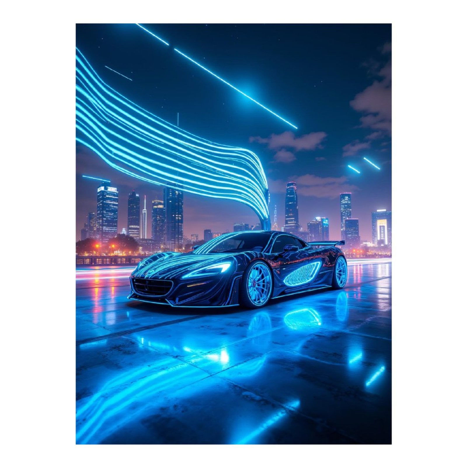 Diamond Art Kit for Adults, Blue Neon City Supercar Nightscape Diamond ...