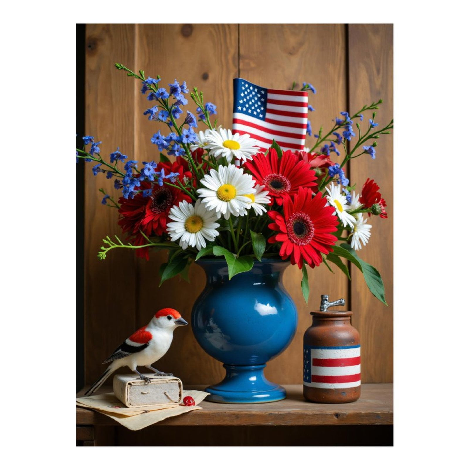 Diamond Art Kit for Adults, Blue Vase Floral Bird Scene Diamond ...