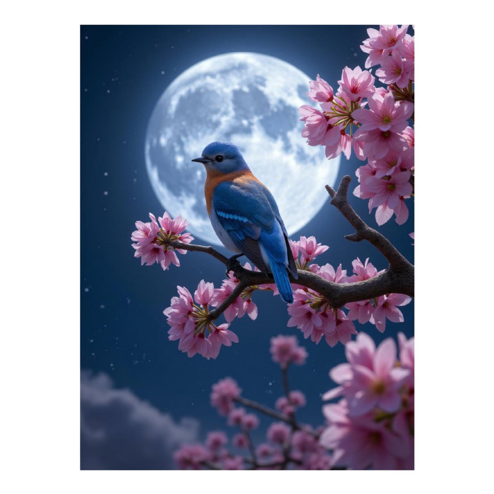 Diamond Art Kit for Adults, Bluebird Moonlit Cherry Blossoms Diamond ...