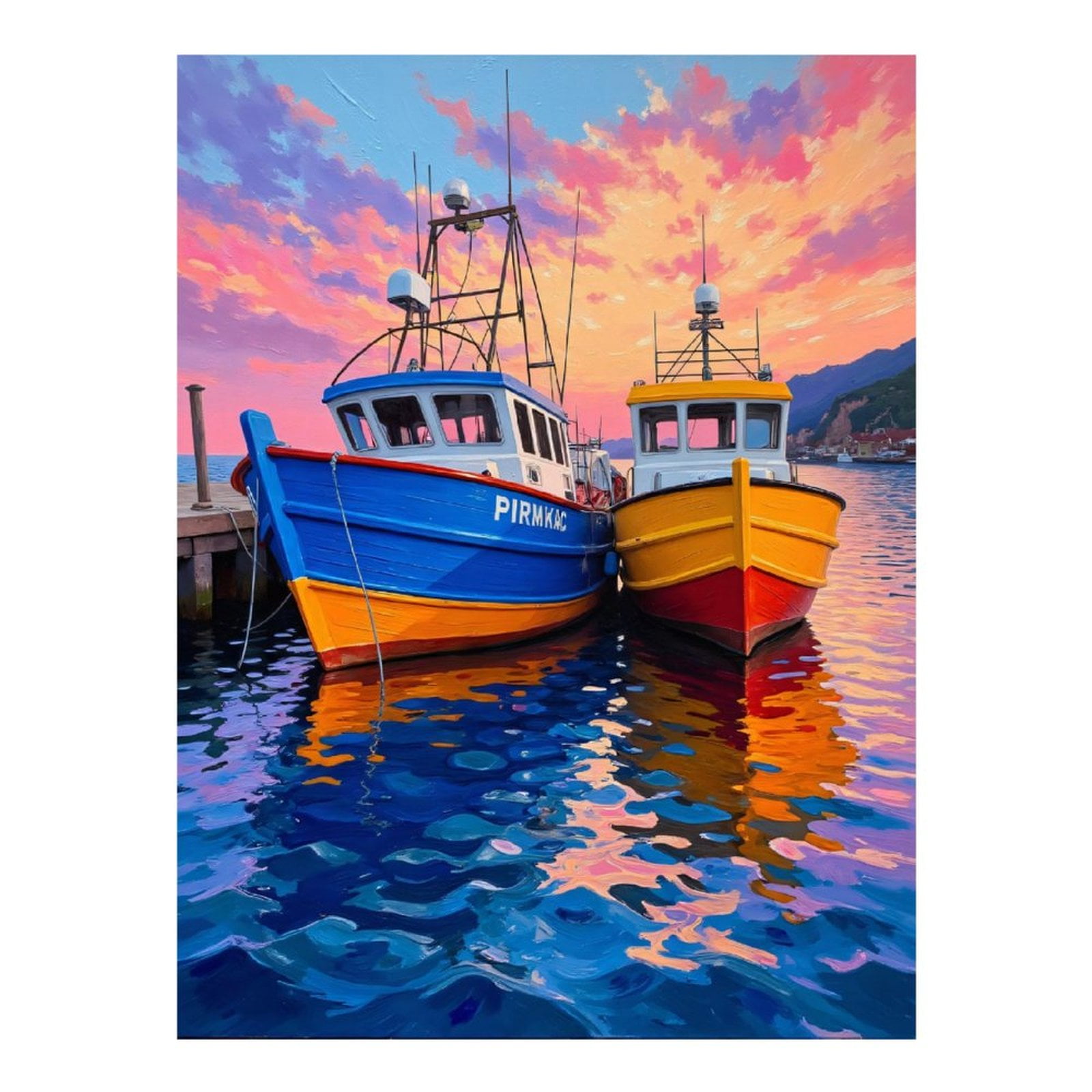 Diamond Art Kit for Adults, Boats Sunset Color Reflection Water Diamond ...