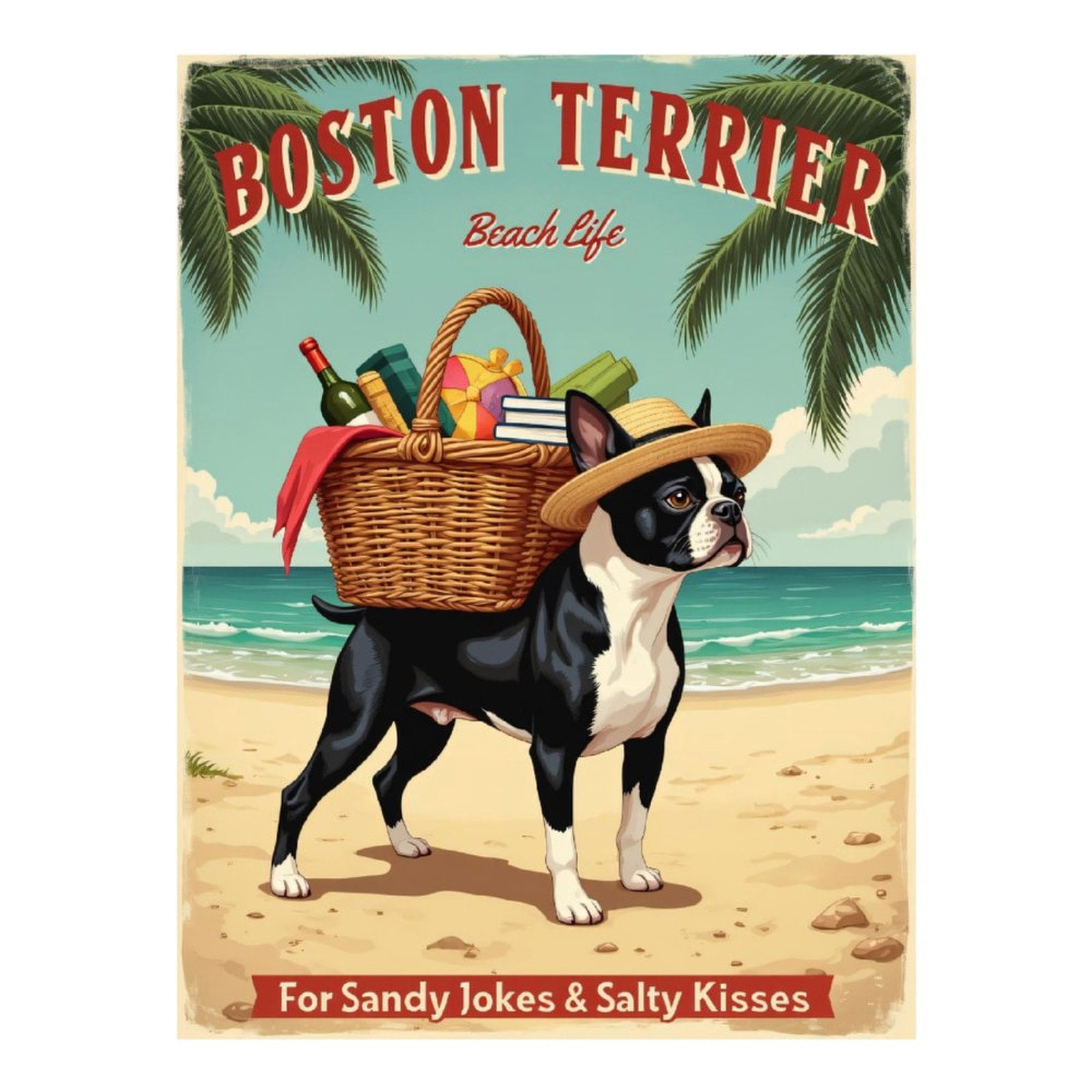 Diamond Art Kit for Adults, Boston Terrier Beach Scene Diamond Painting ...