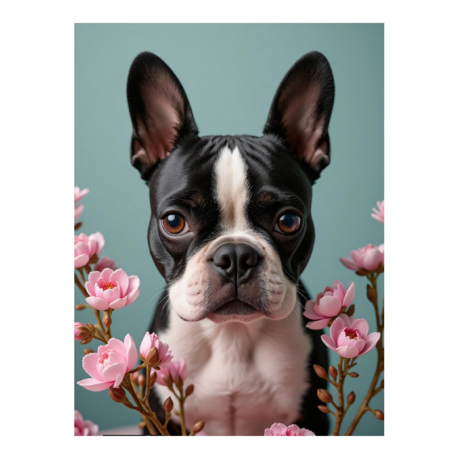 Diamond Art Kit for Adults, Boston Terrier Blossoms Portrait Diamond ...
