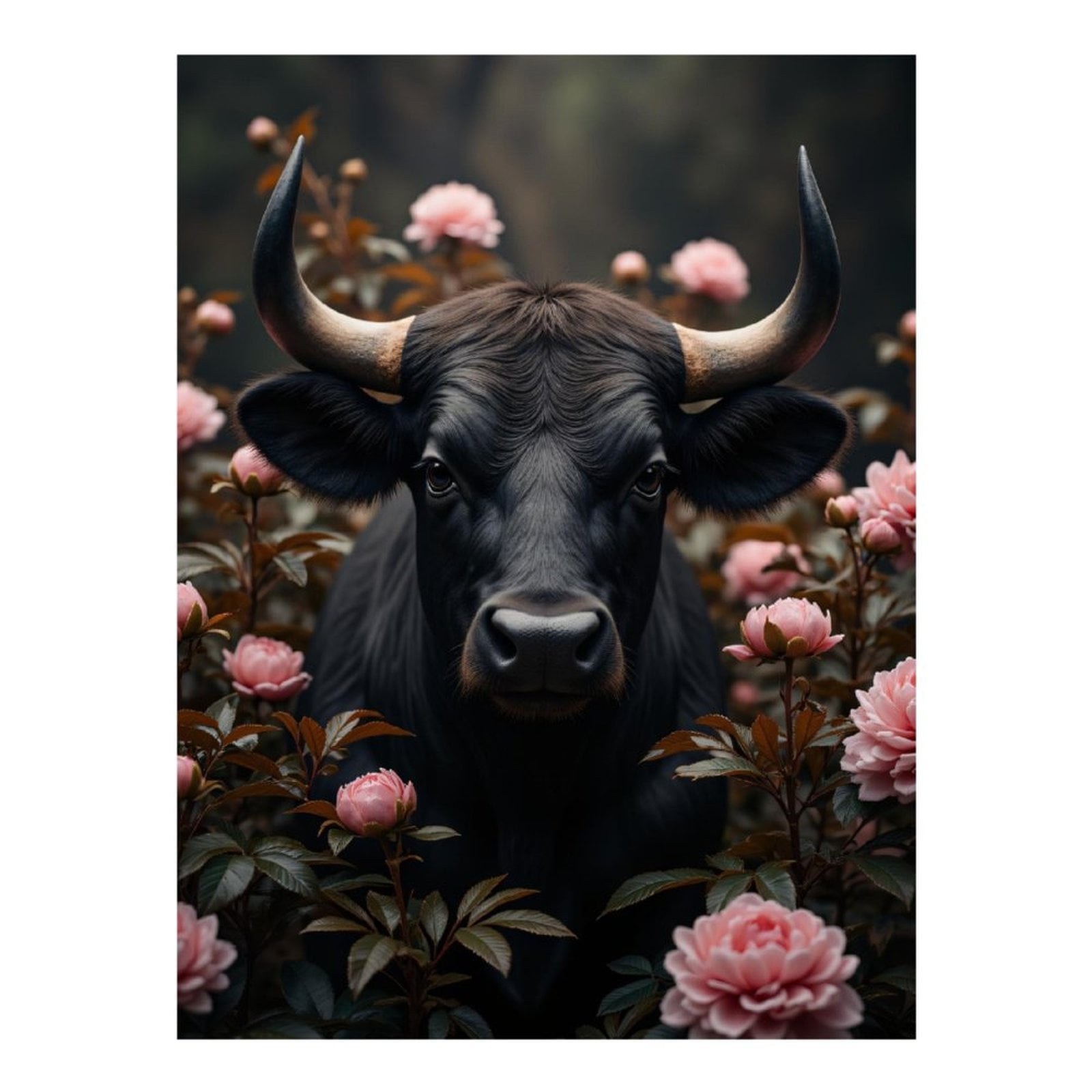 Diamond Art Kit for Adults, Bull Among Pink Blooms Diamond Painting for ...