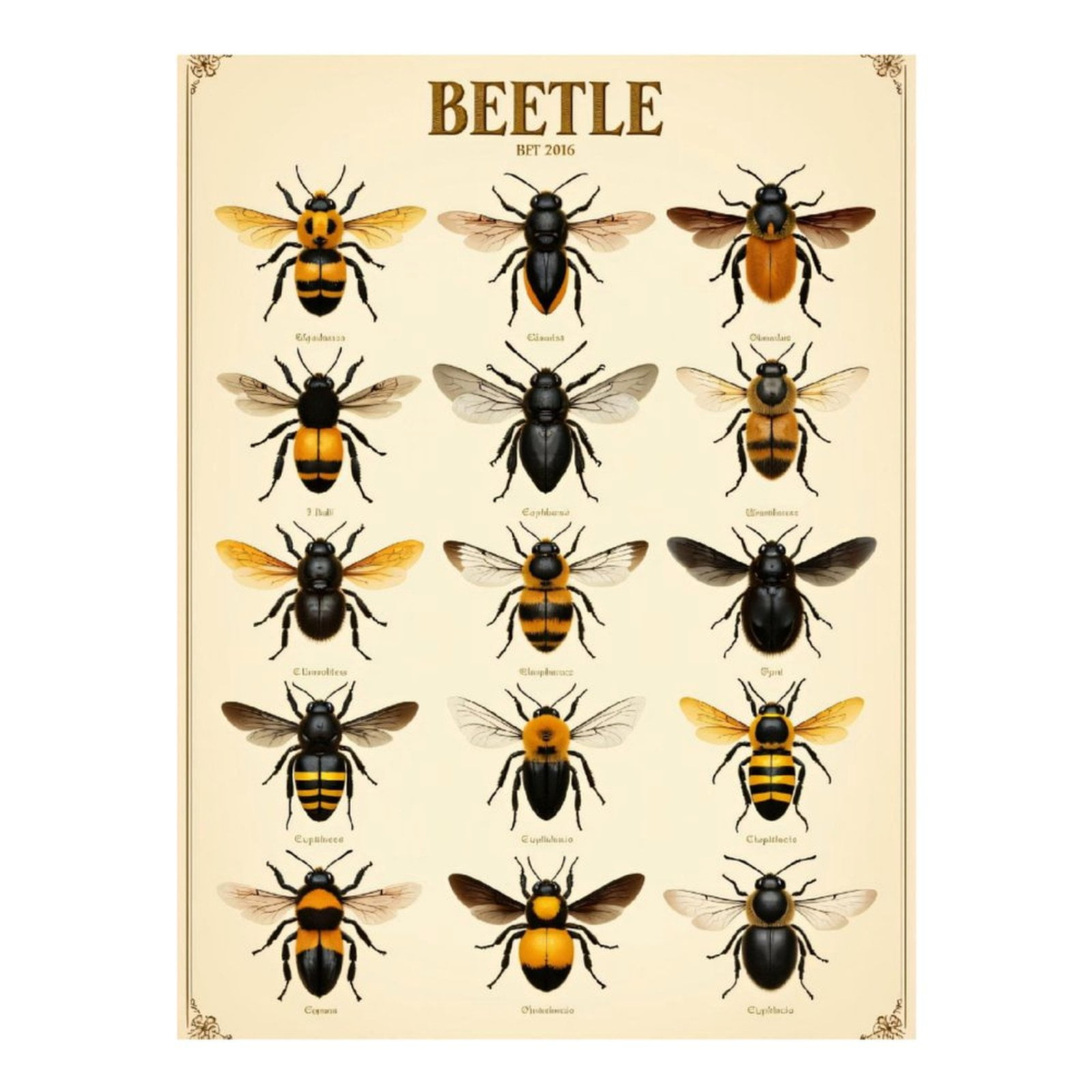 Diamond Art Kit for Adults, Bumblebee Variety Illustration Chart ...