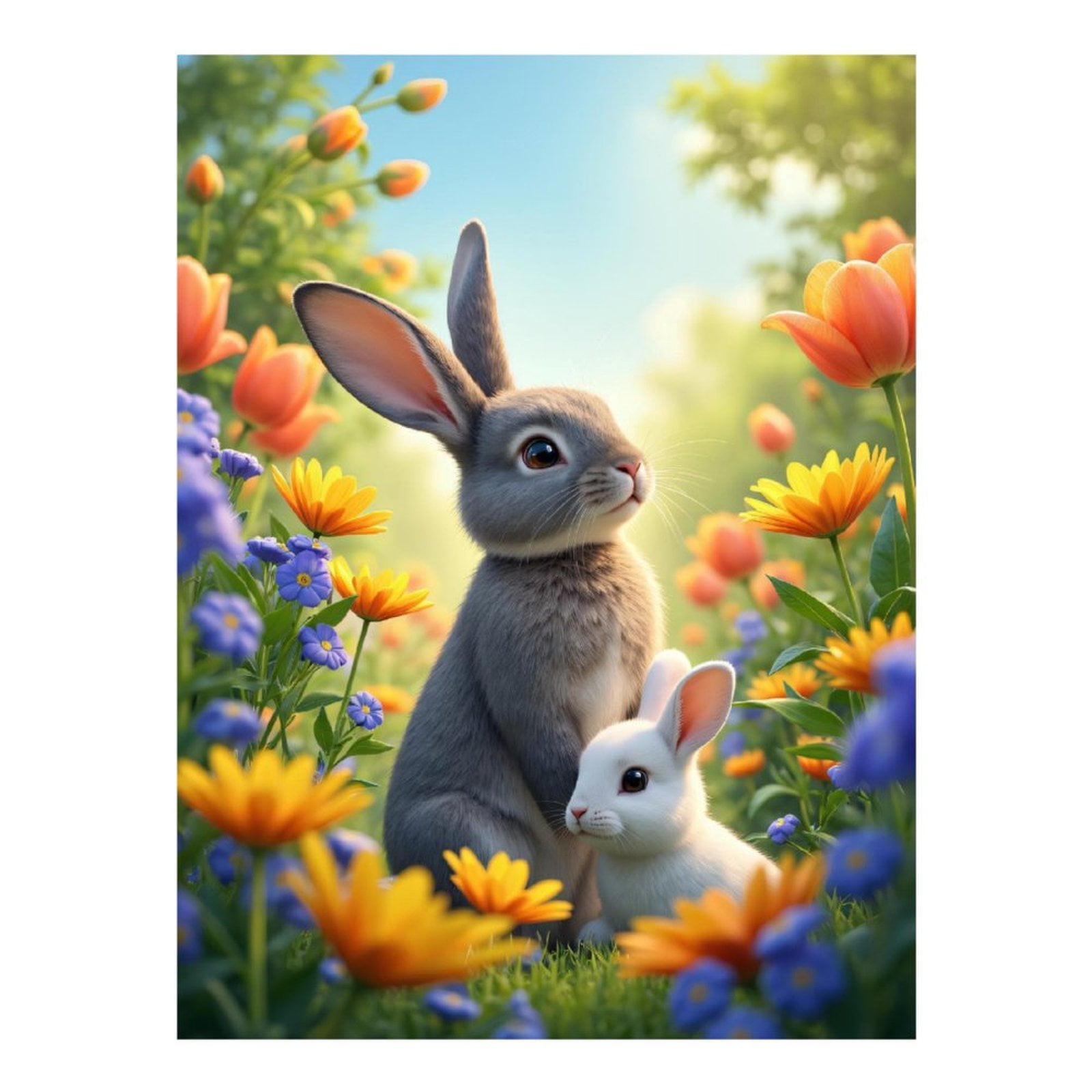 Diamond Art Kit for Adults, Bunnies Among Colorful Flowers Diamond ...