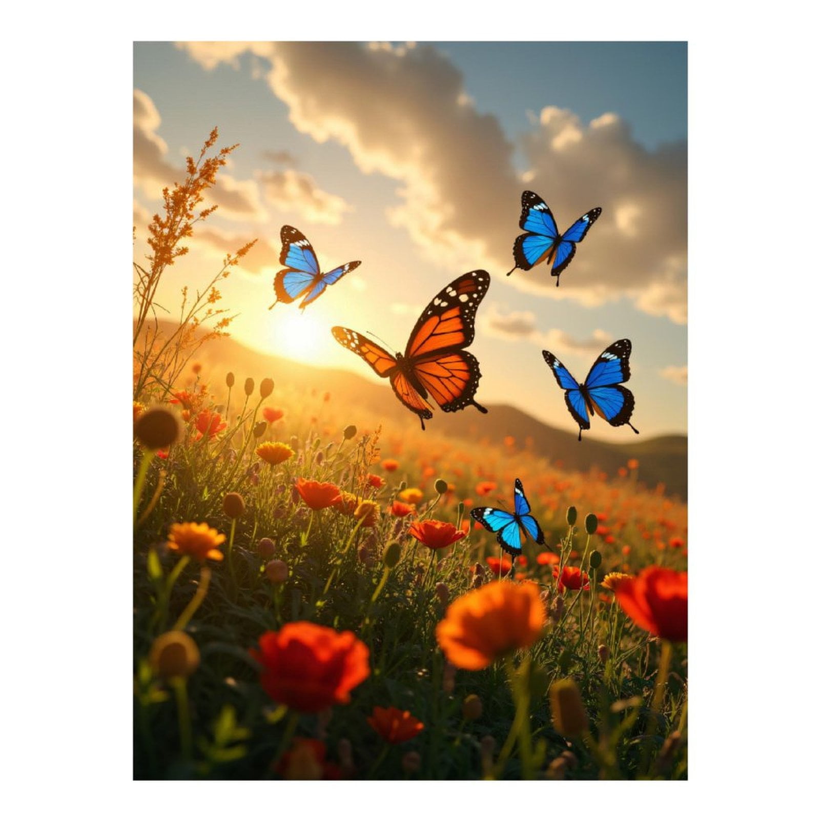 Diamond Art Kit for Adults, Butterflies Meadow Sunrise Bliss Diamond ...