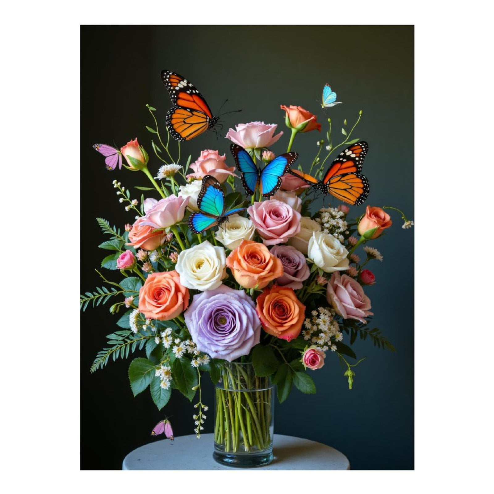 Diamond Art Kit for Adults, Butterflies Roses Bouquet Elegance Diamond ...