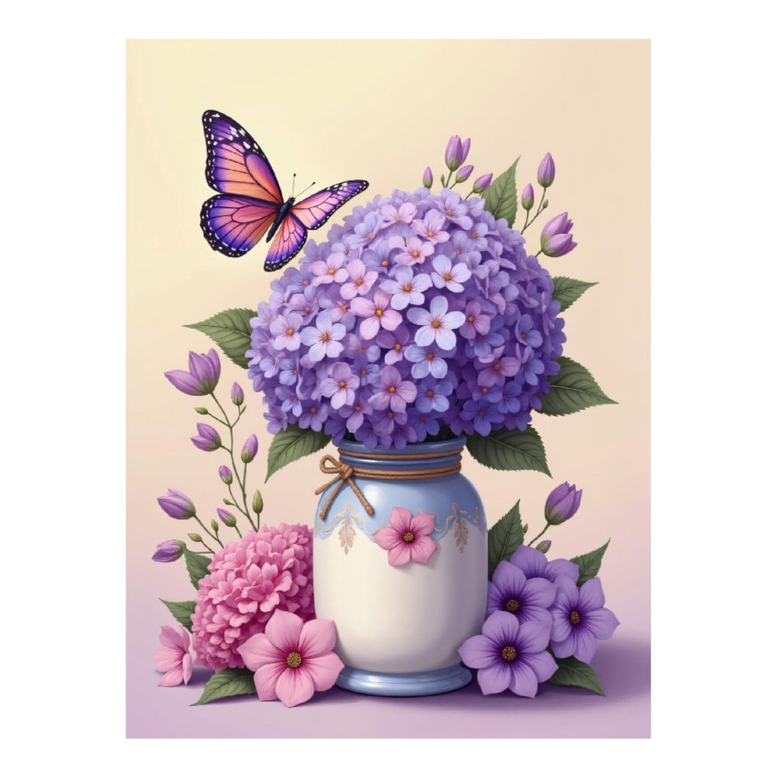 Diamond Art Kit for Adults, Butterfly Vase Purple Blossoms Bouquet ...