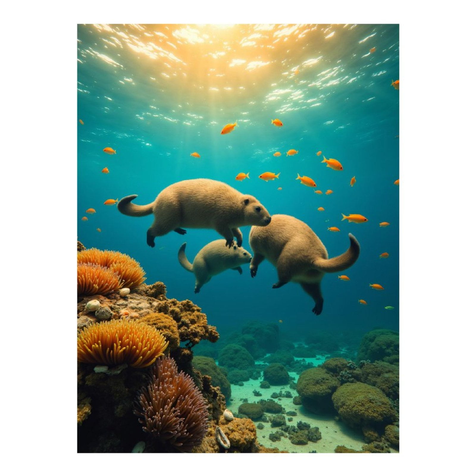 Diamond Art Kit for Adults, Capybaras Swimming Underwater Corals ...