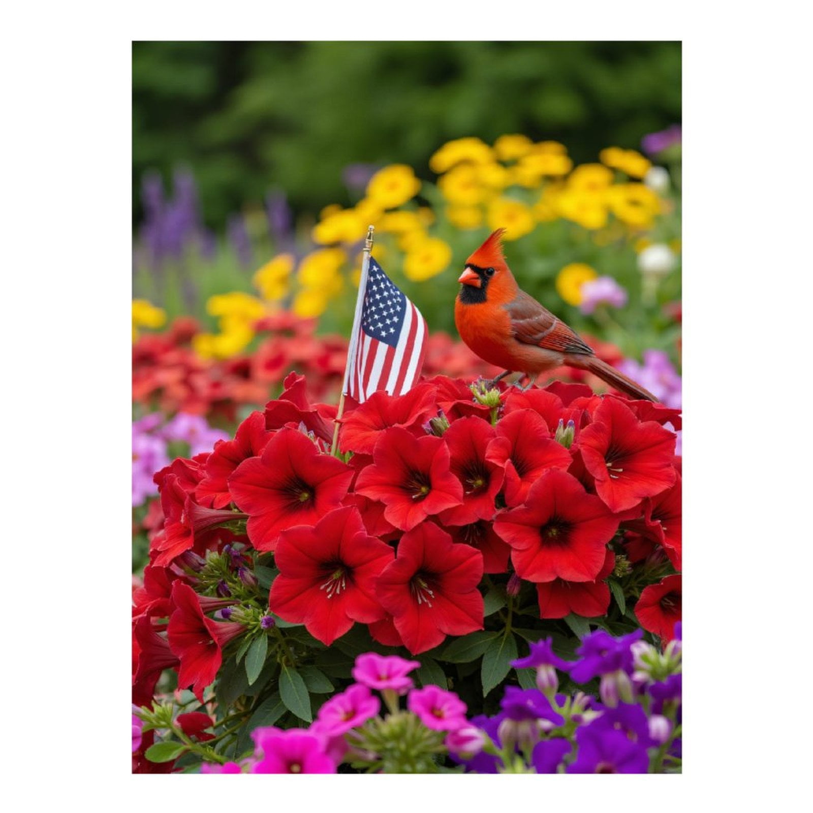Diamond Art Kit for Adults, Cardinal Red Petunias Flag Garden Diamond ...