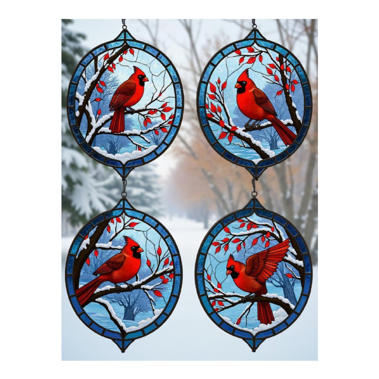 Diamond Art Kit for Adults, Cardinal Stained Glass Winter Scene Diamond ...