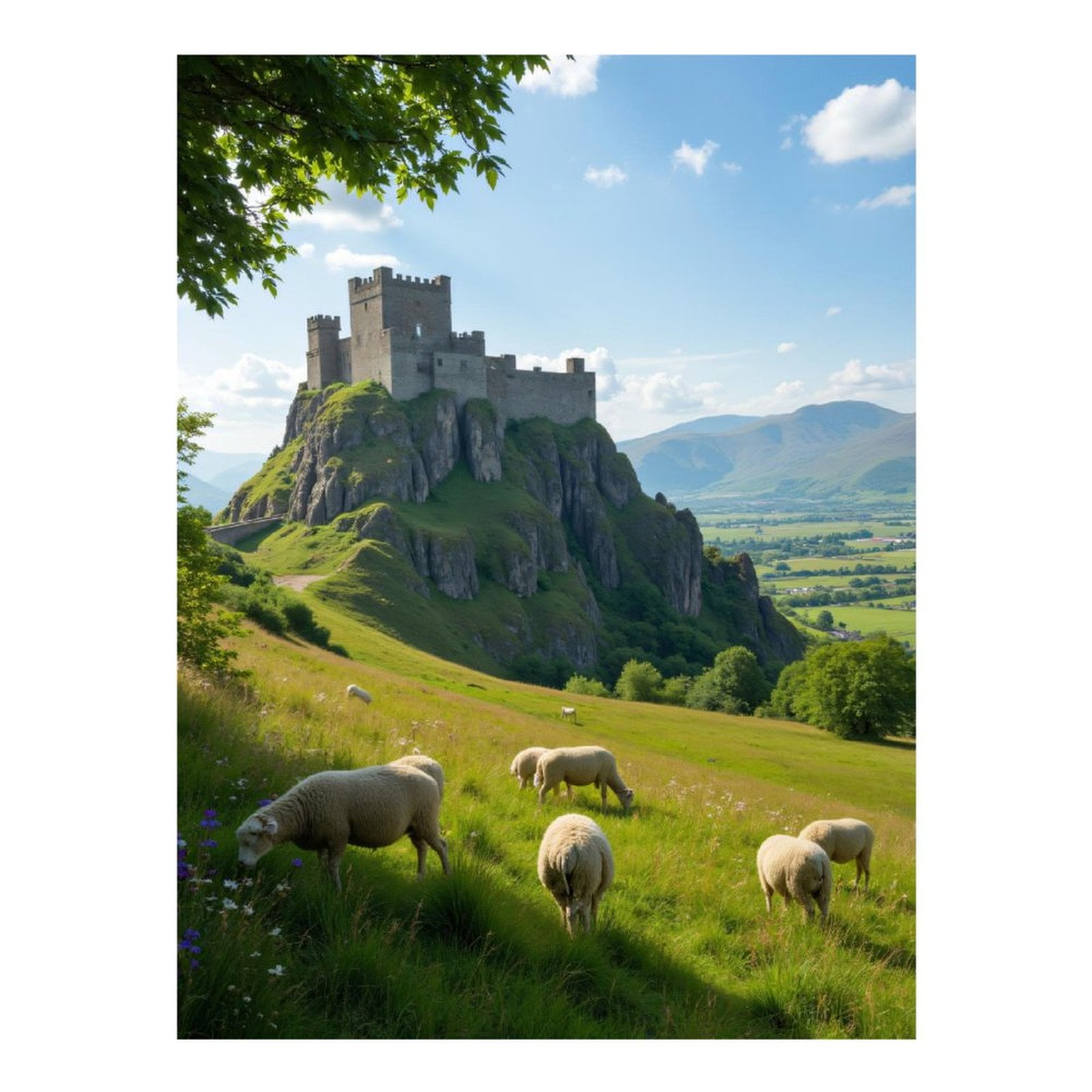 Diamond Art Kit for Adults, Castle On Hill With Grazing Sheep Diamond ...