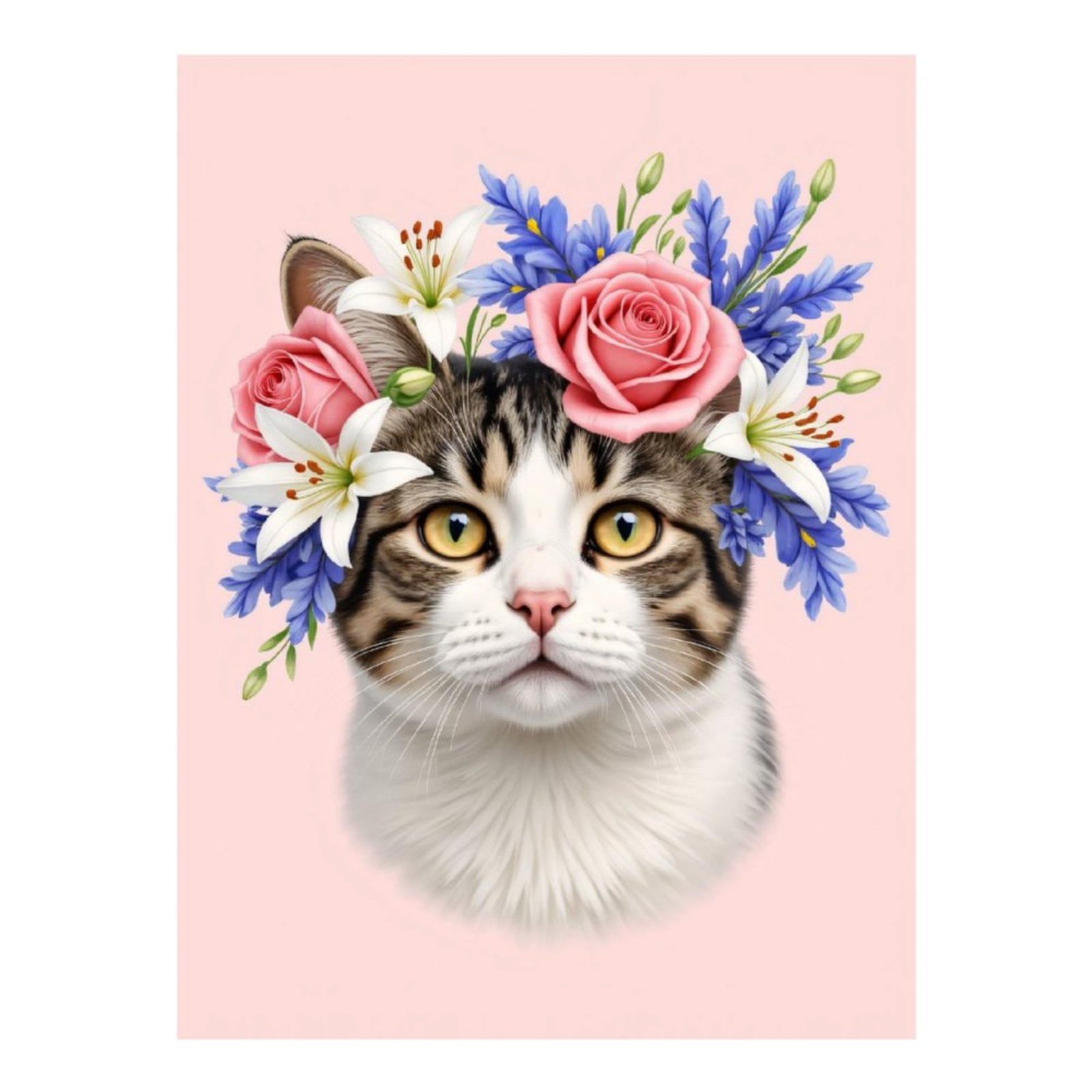 Diamond Art Kit for Adults, Cat Floral Crown Pastel Portrait Diamond ...