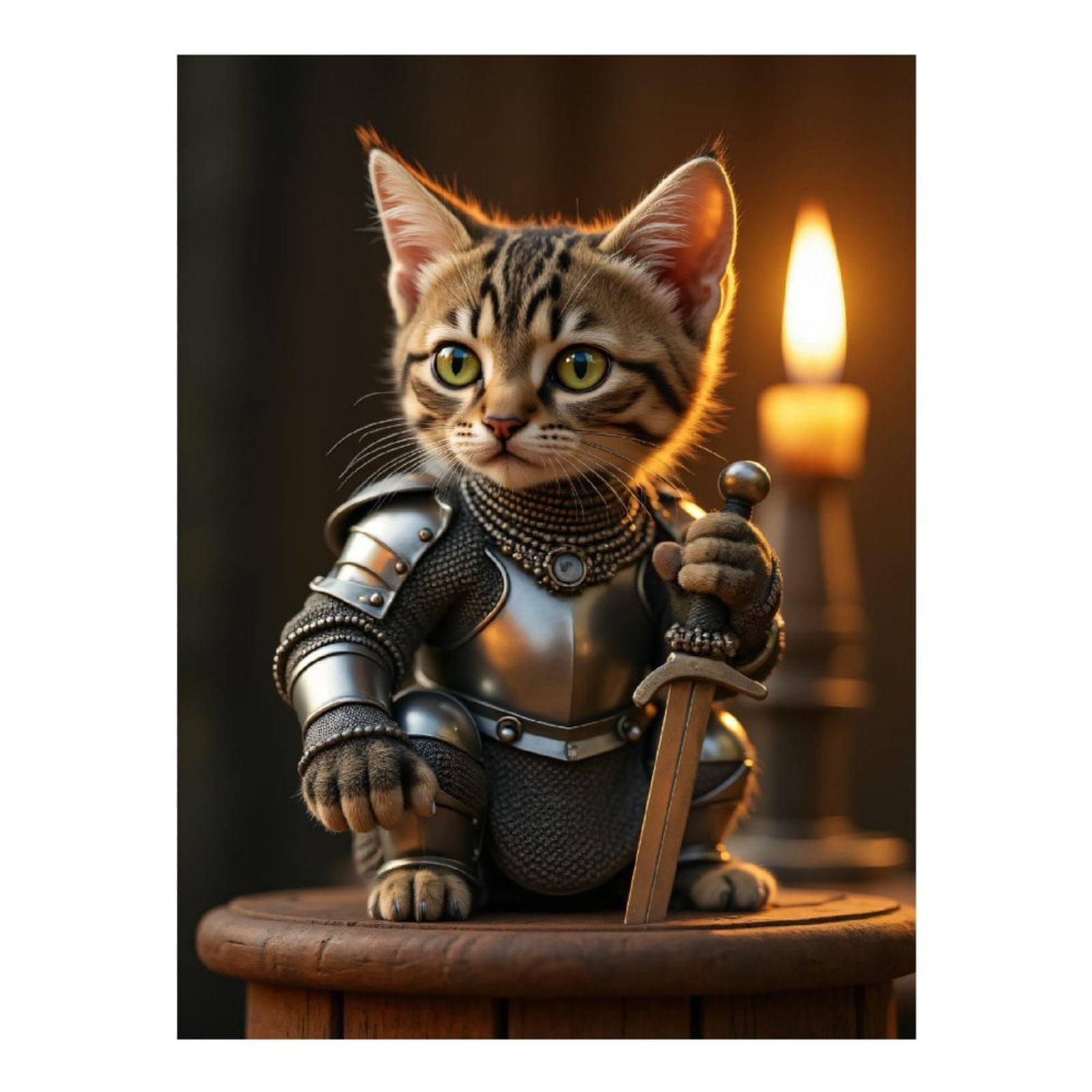 Diamond Art Kit for Adults, Cat Knight Armor Candle Sword Diamond ...