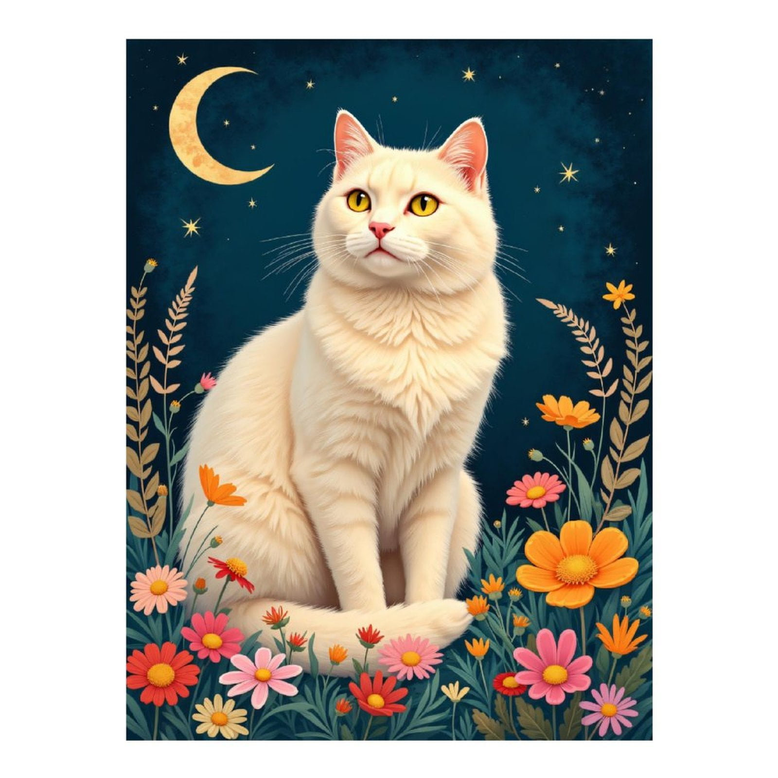 Diamond Art Kit for Adults, Cat Moonlight Floral Night Stars Diamond ...